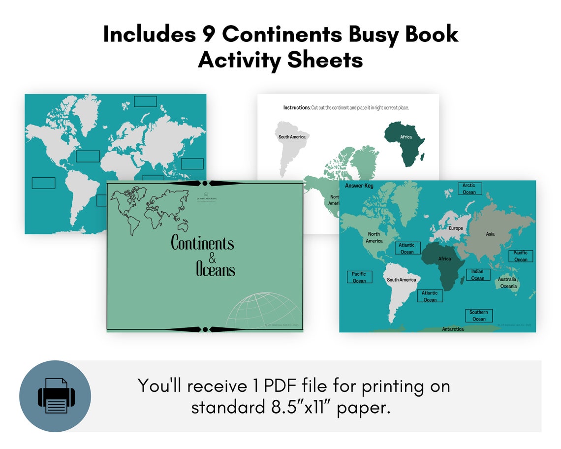Printable Continents Busy Book Activity Sheets - Etsy