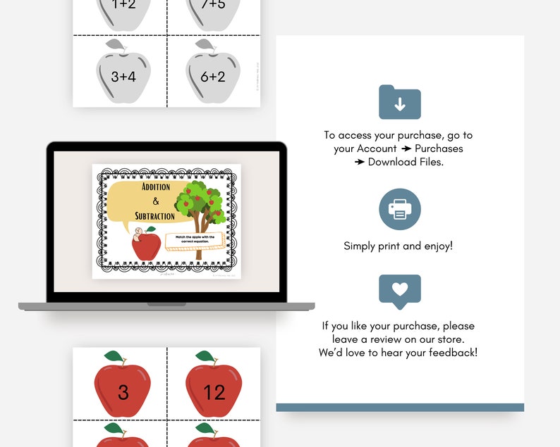 Apple Math Addition and Subtraction Equations Worksheets - Etsy