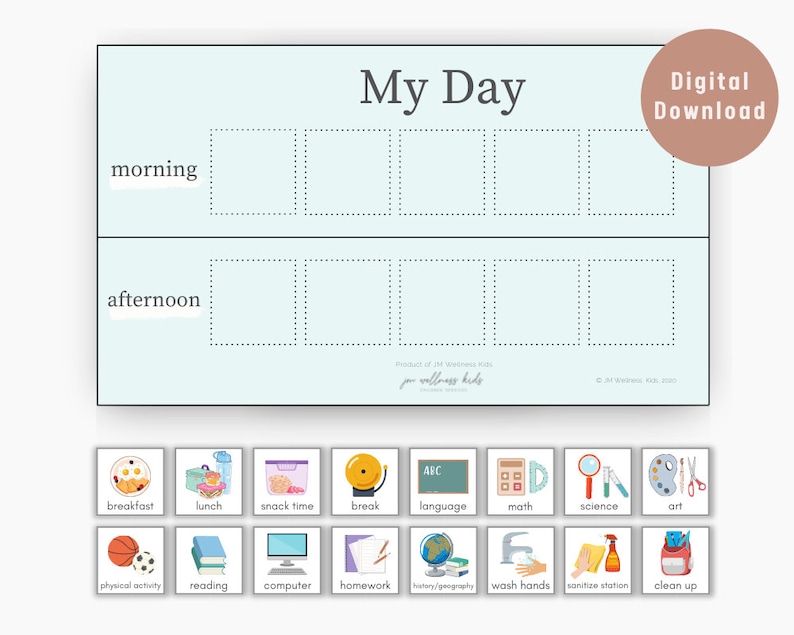 Printable School Day Visual Schedule for Kids mint - Etsy