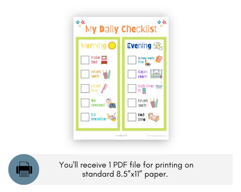 Printable Kids Daily Checklist - Etsy