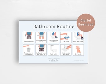 Step by Step Bathroom Routine and Potty Training Chart and Cards ...
