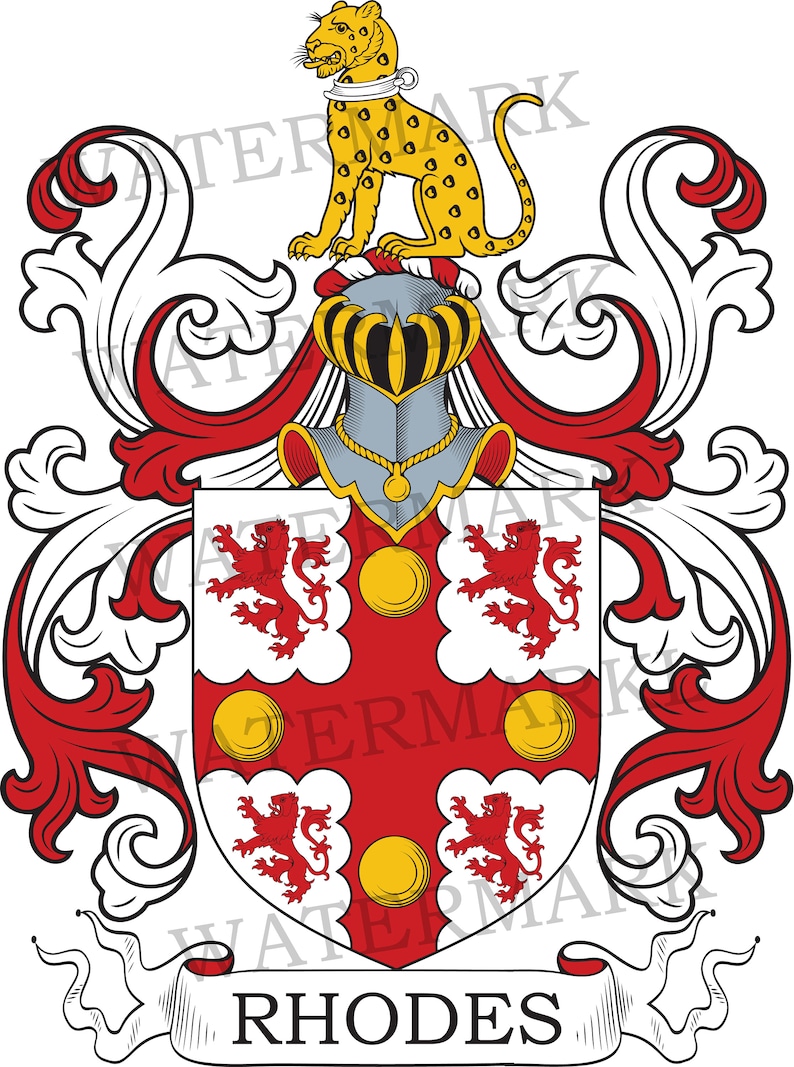 Rhodes Family Crest Digital Download Rhodes Coat of Arms JPG File ...