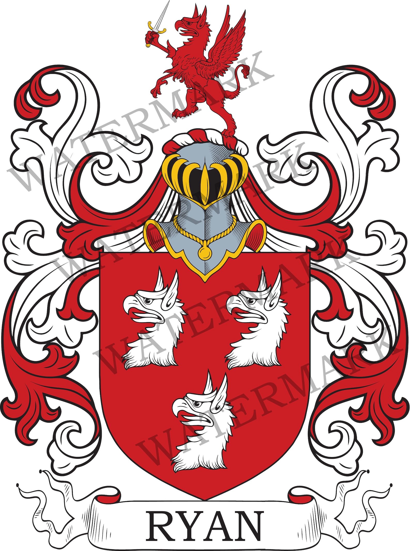 Ryan Family Crest Digital Download Ryan Coat of Arms JPG File Heraldry, Genealogy, Ancestry ...