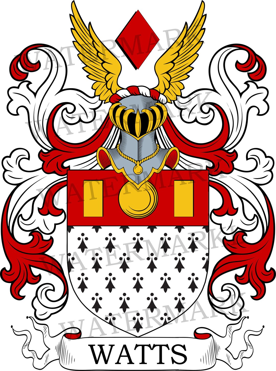 Watts Family Crest - Digital Download - Watts Coat of Arms JPG File ...