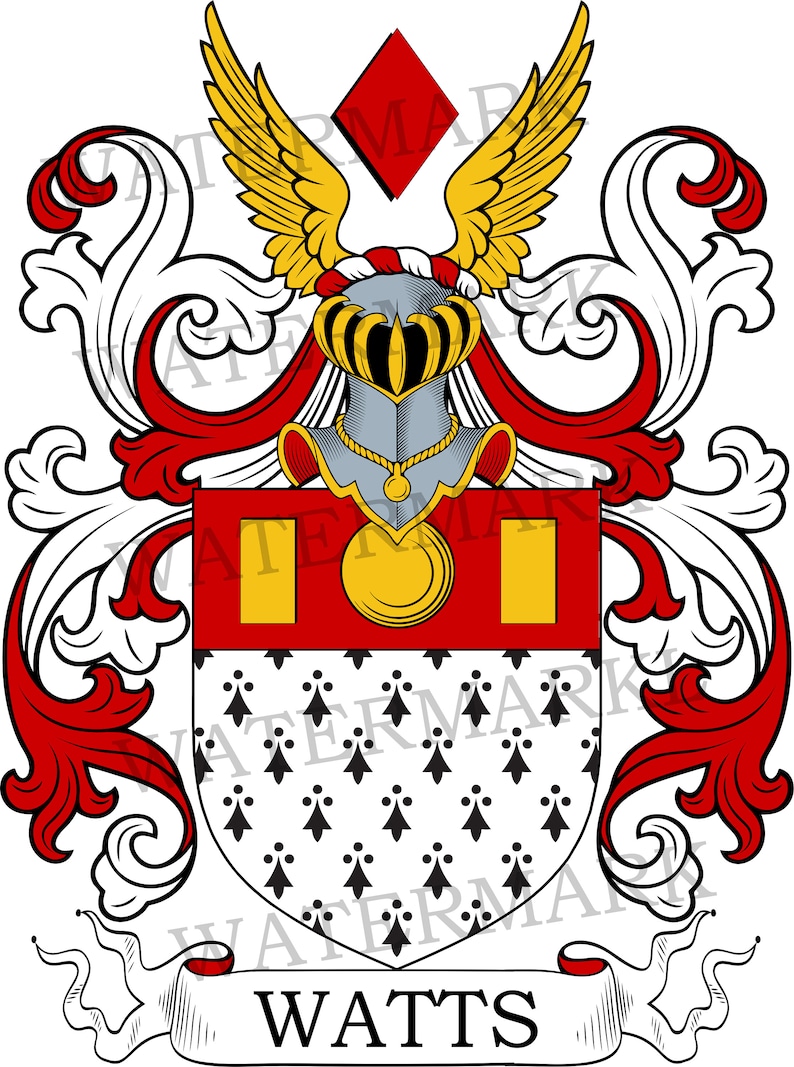 Watts Family Crest - Digital Download - Watts Coat of Arms JPG File ...