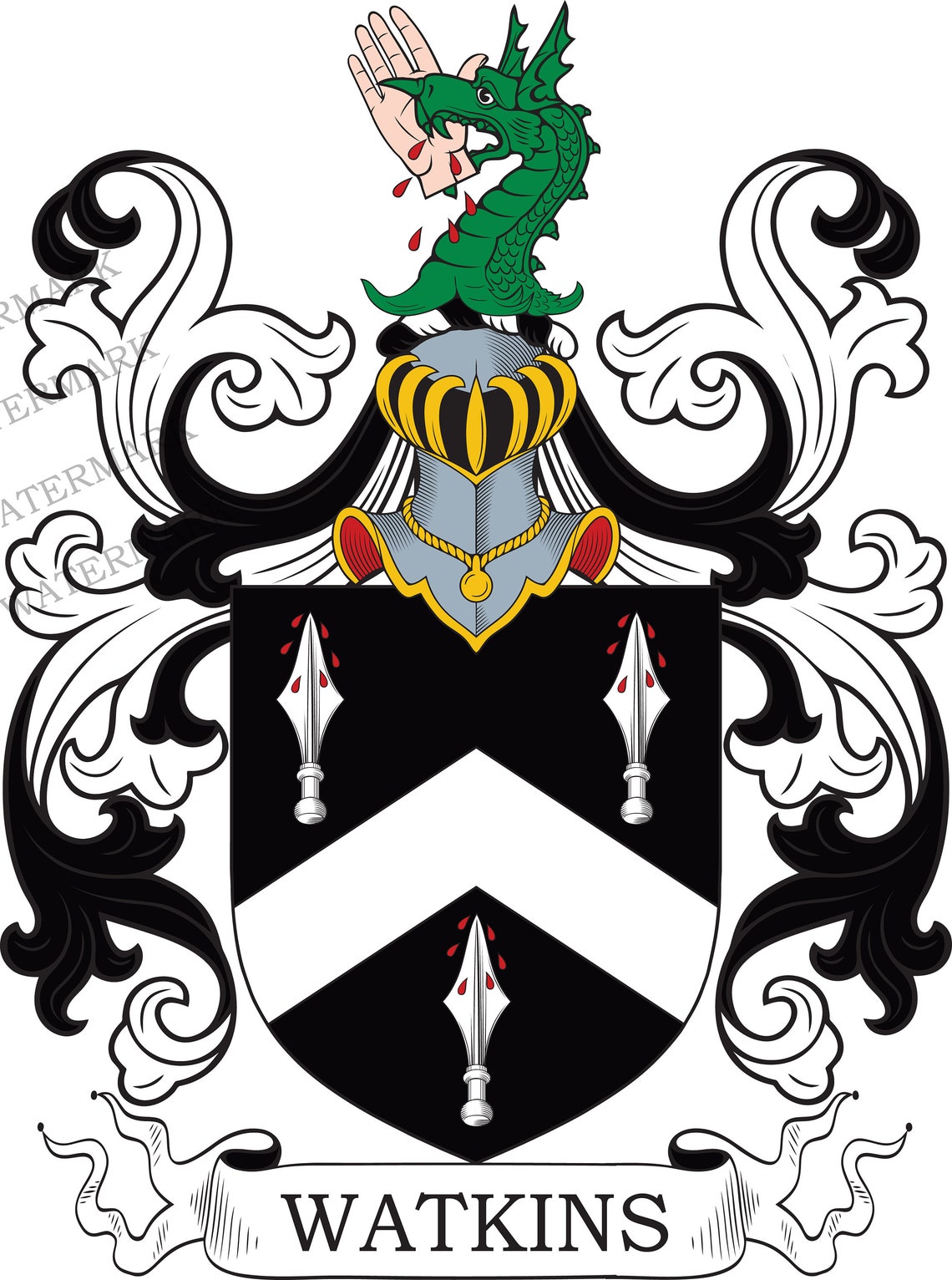 Watkins Family Crest - Digital Download - Watkins Coat of Arms JPG File ...