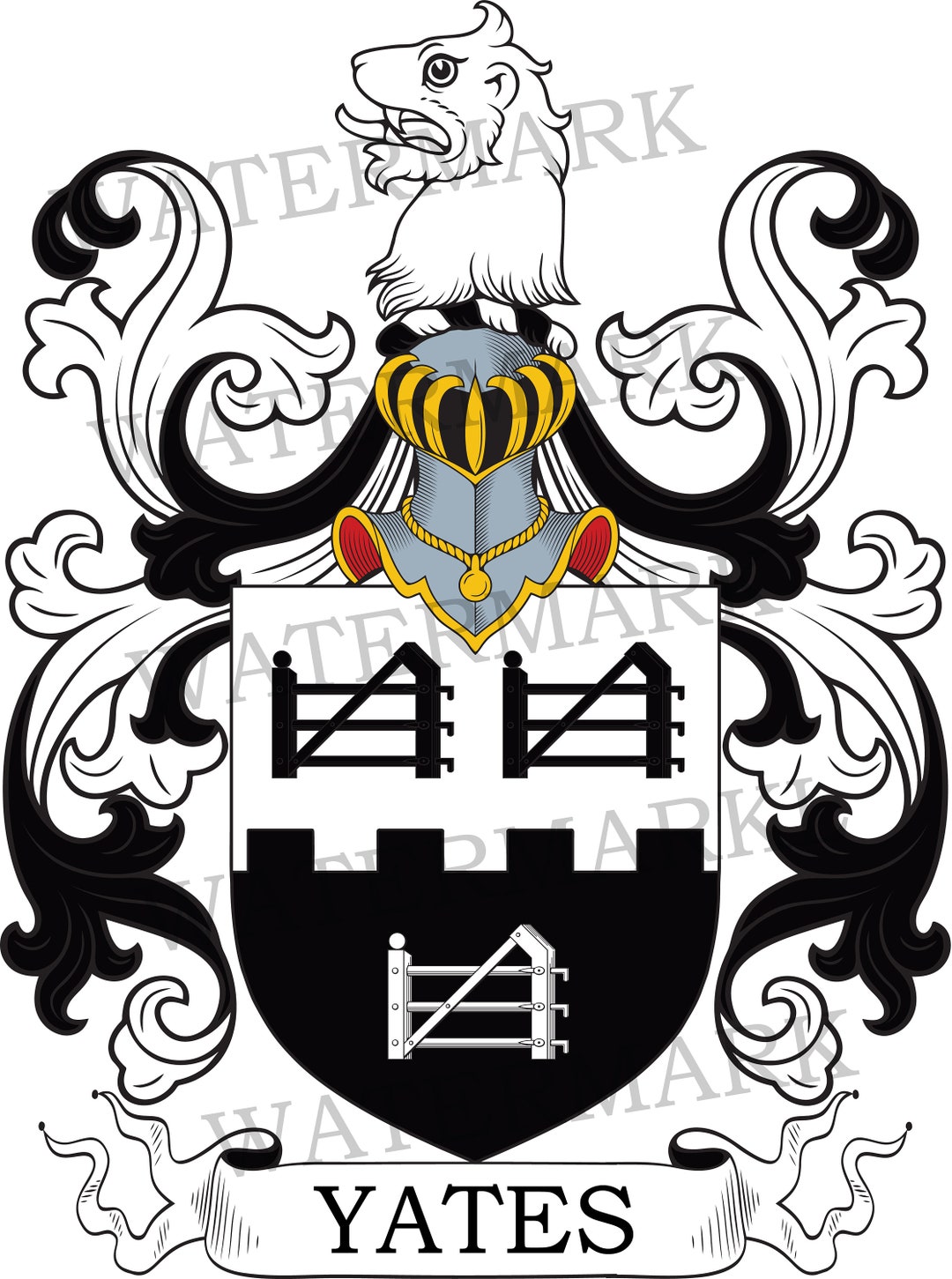 Yates Family Crest - Digital Download - Yates Coat of Arms JPG File ...