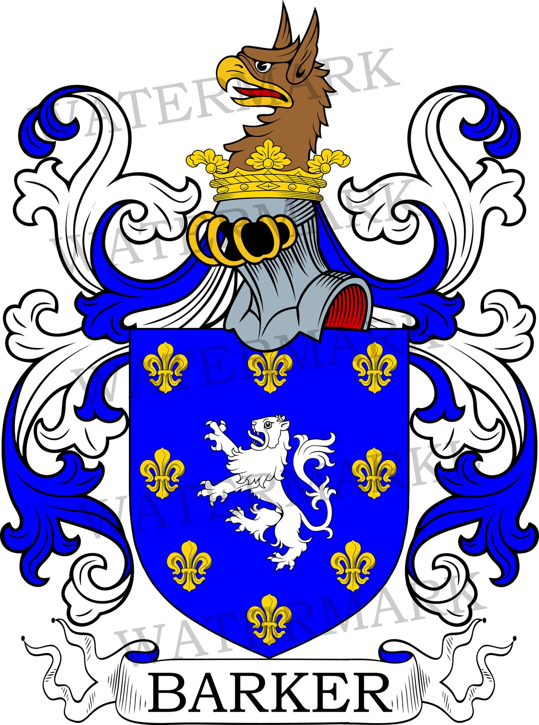 Barker Family Crest - Digital Download - Barker Coat of Arms JPG File ...