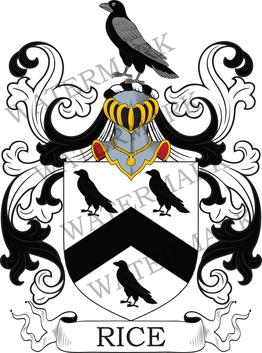 Rice Family Crest - Digital Download - Rice Coat of Arms JPG File ...