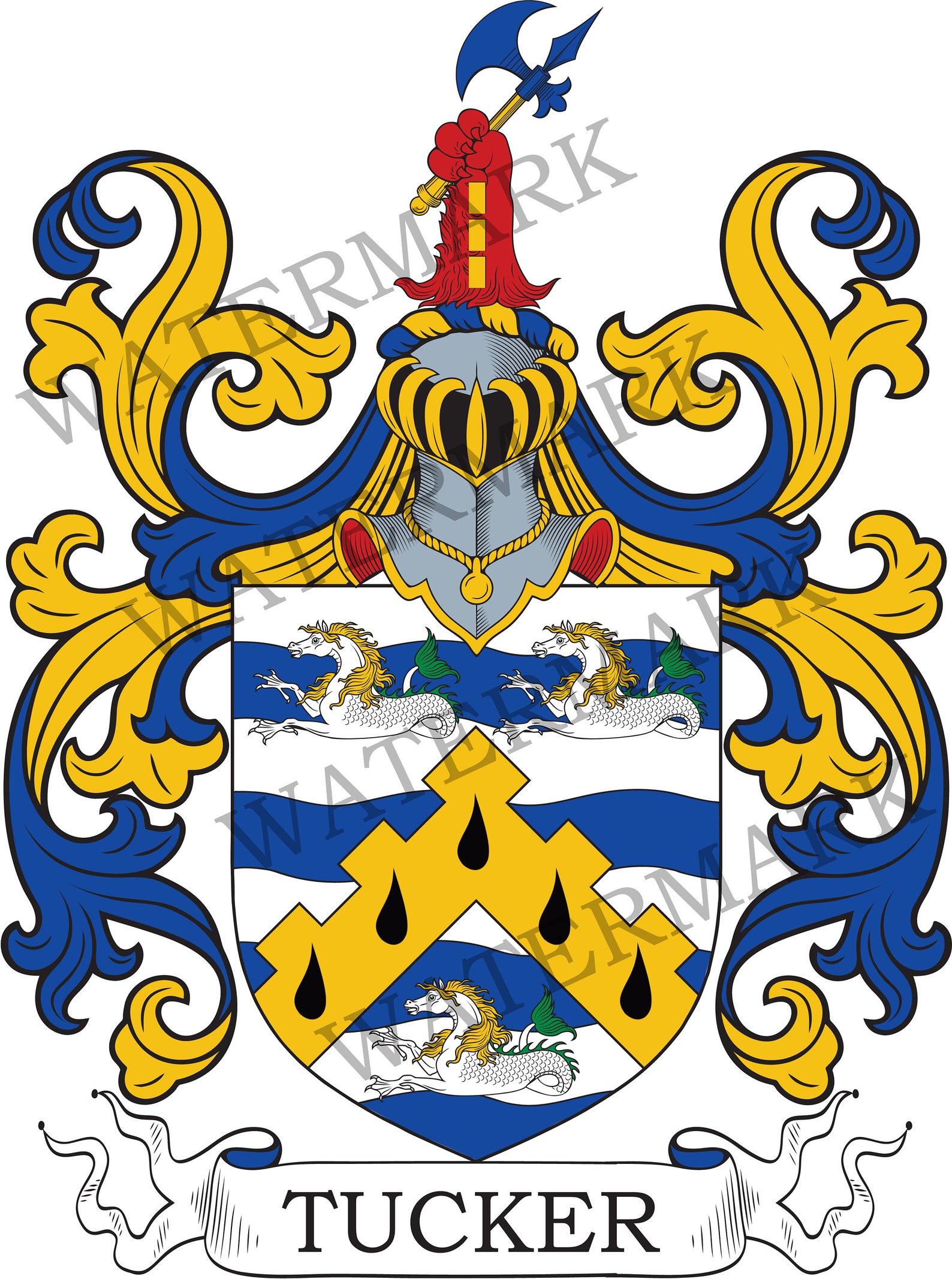 Tucker Family Crest - Digital Download - Tucker Coat of Arms JPG File ...
