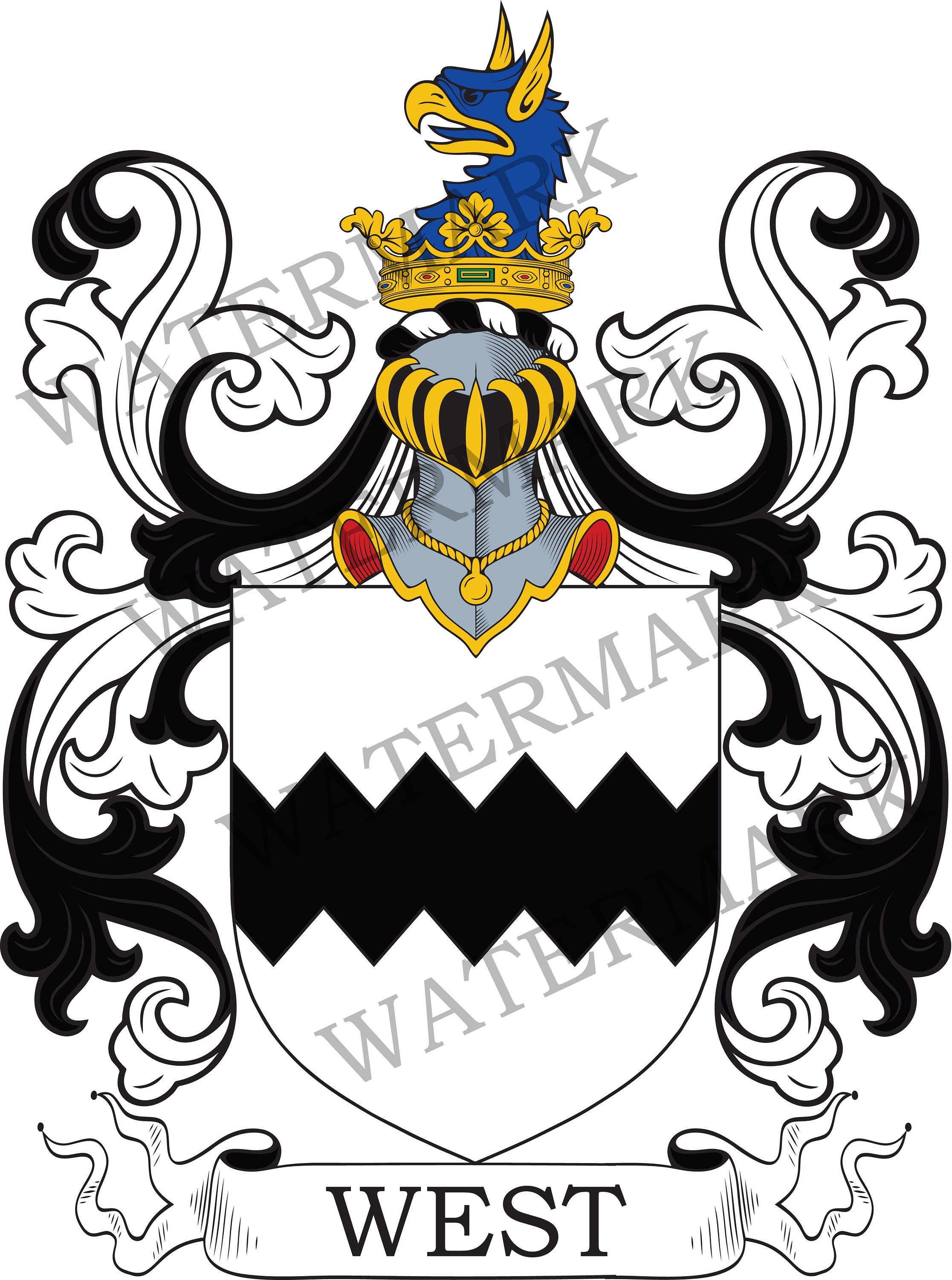 West Family Crest - Digital Download - West Coat of Arms JPG File ...