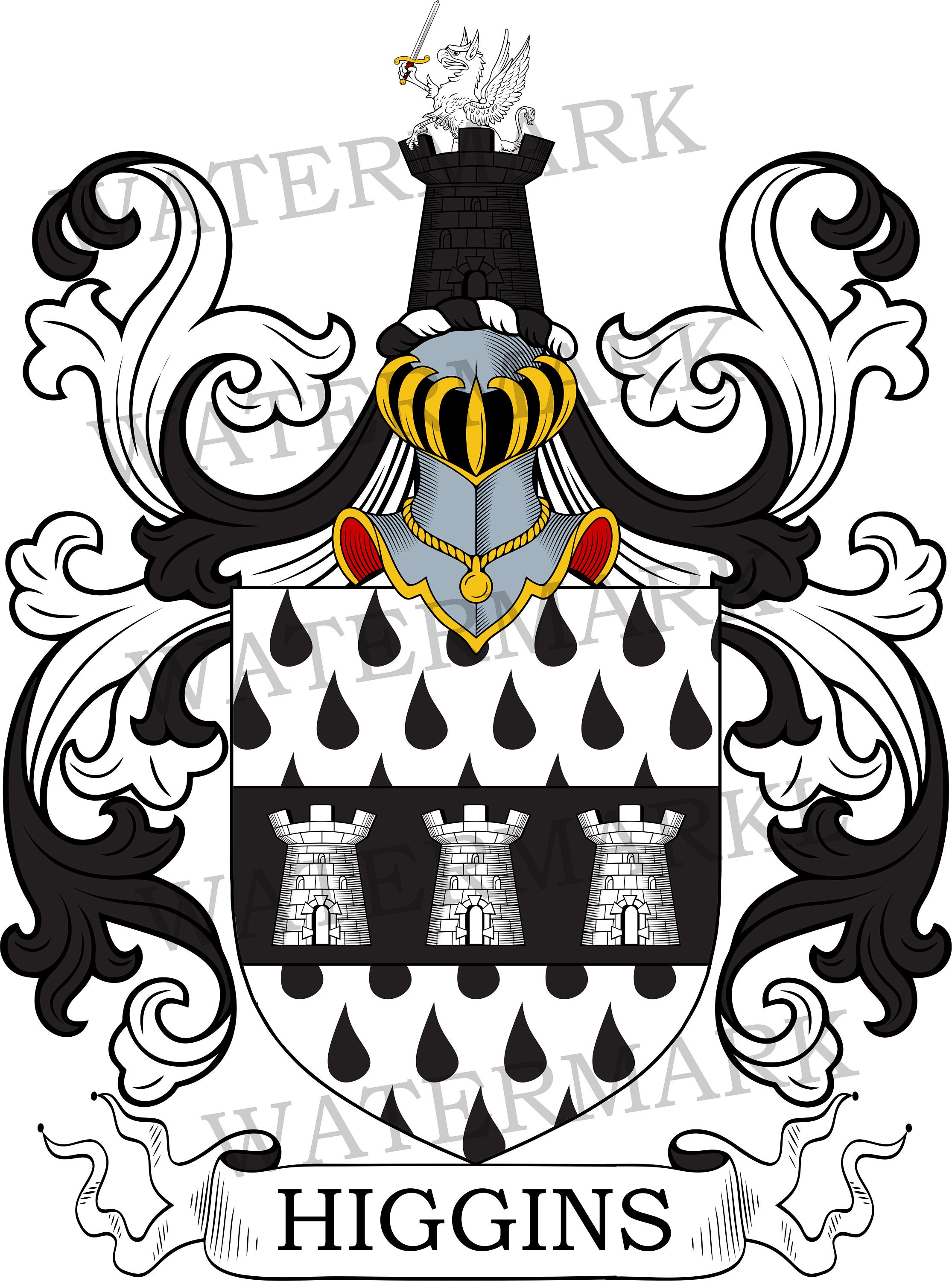 Higgins Family Crest - Digital Download - Higgins Coat of Arms JPG File ...