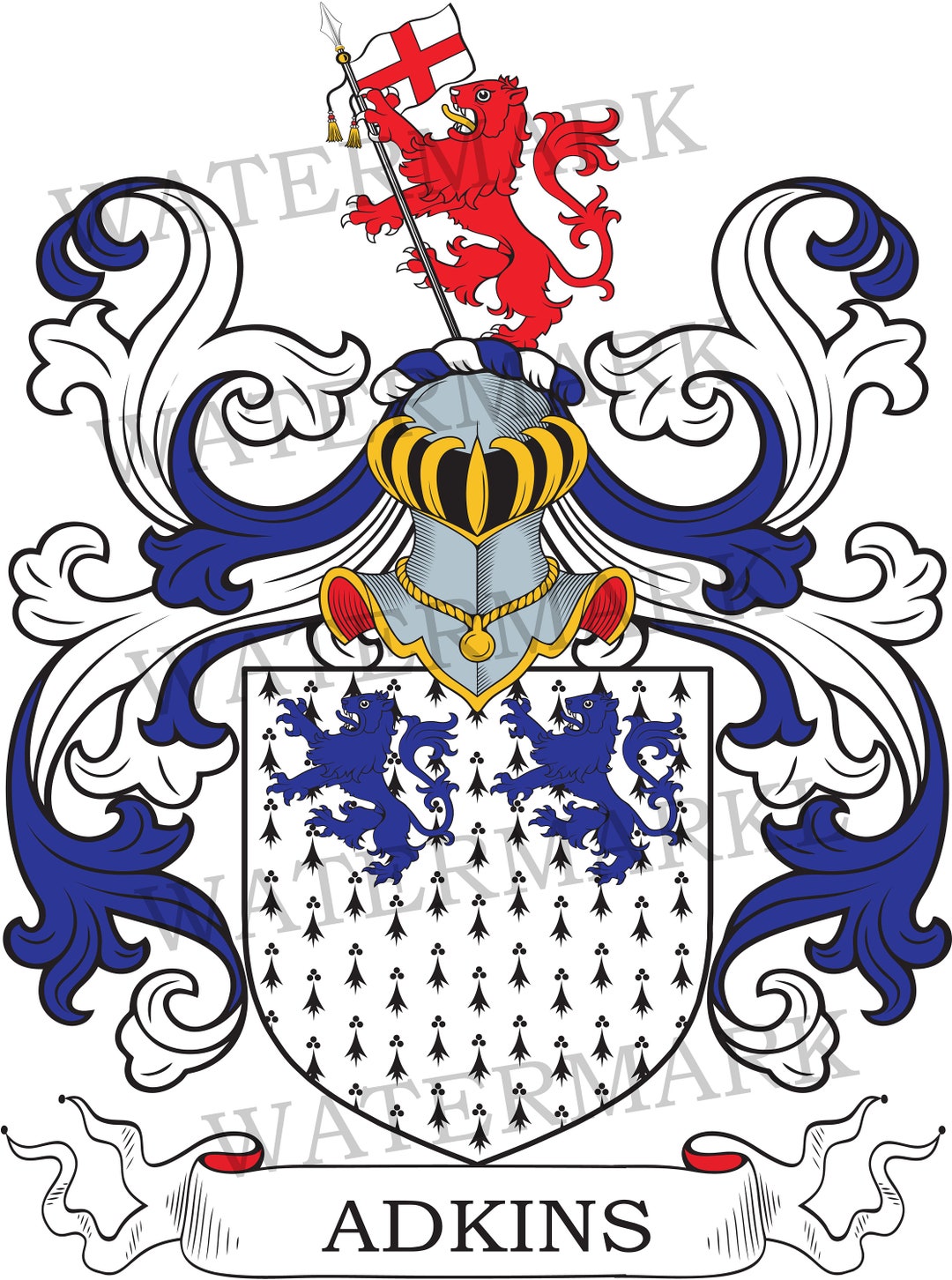 Adkins Family Crest - Digital Download - Adkins Coat of Arms JPG File ...