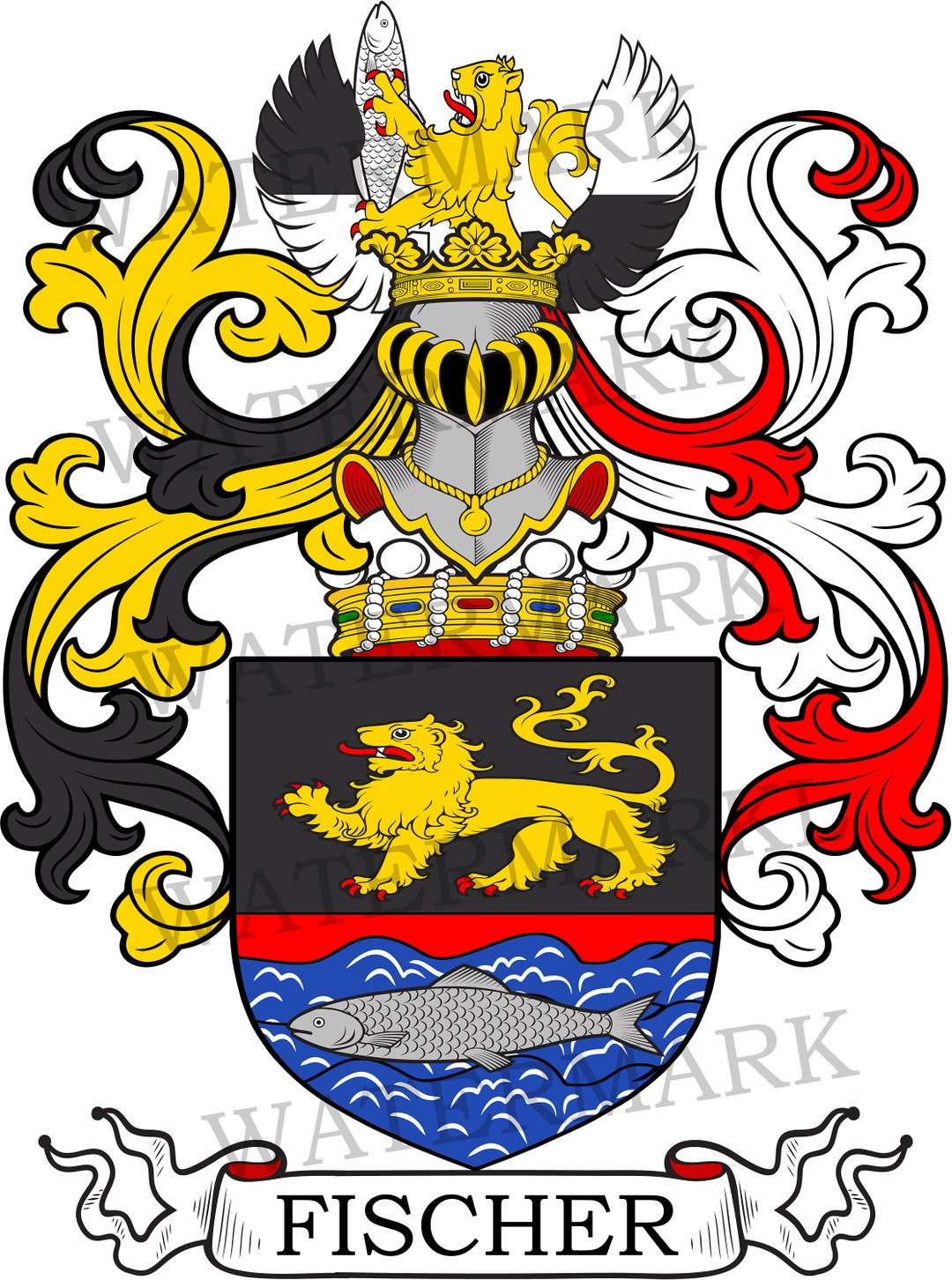 Fischer Family Crest Digital Download Fischer Coat of Arms JPG File ...