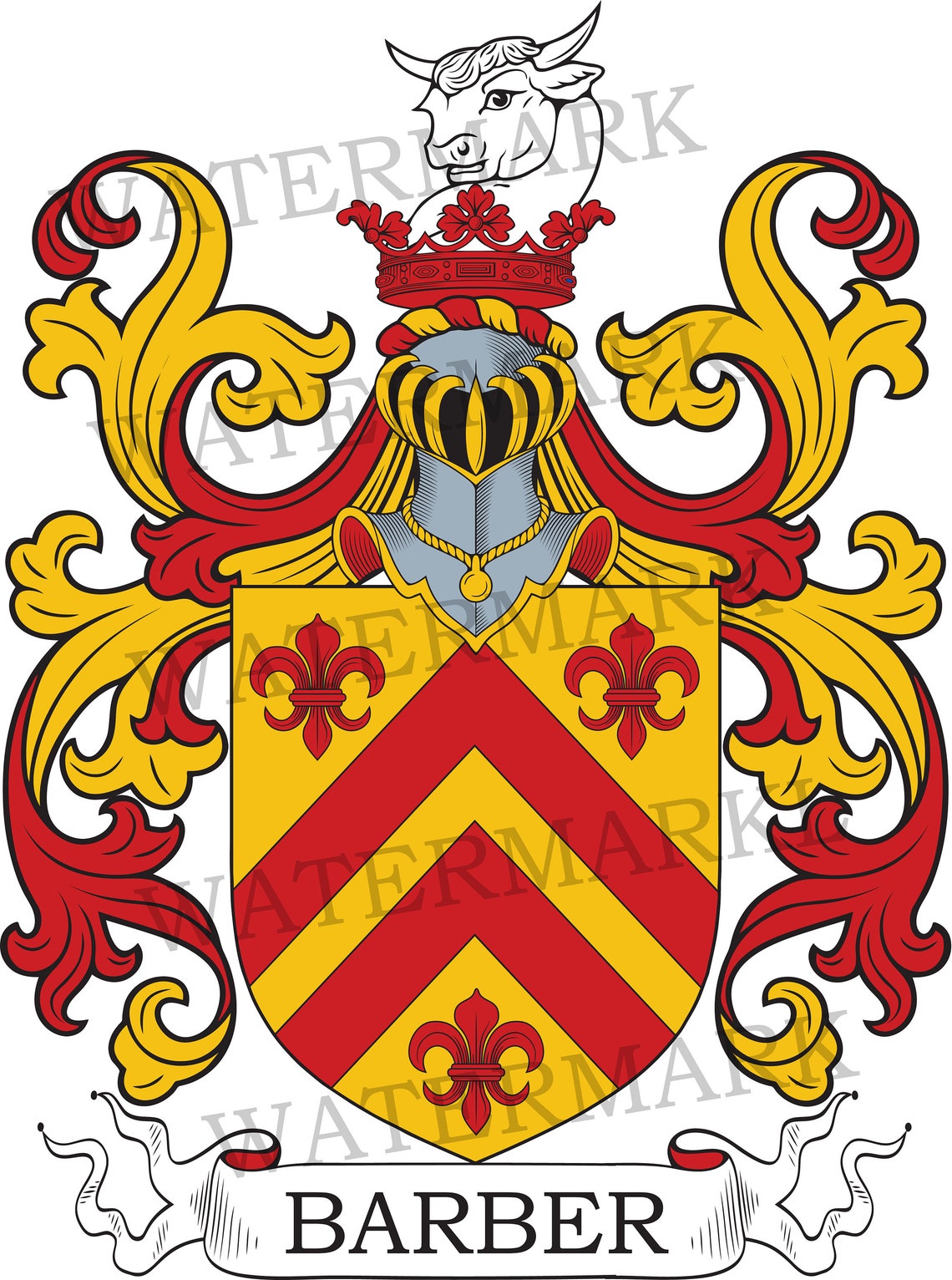 Barber Family Crest Digital Download Barber Coat of Arms - Etsy