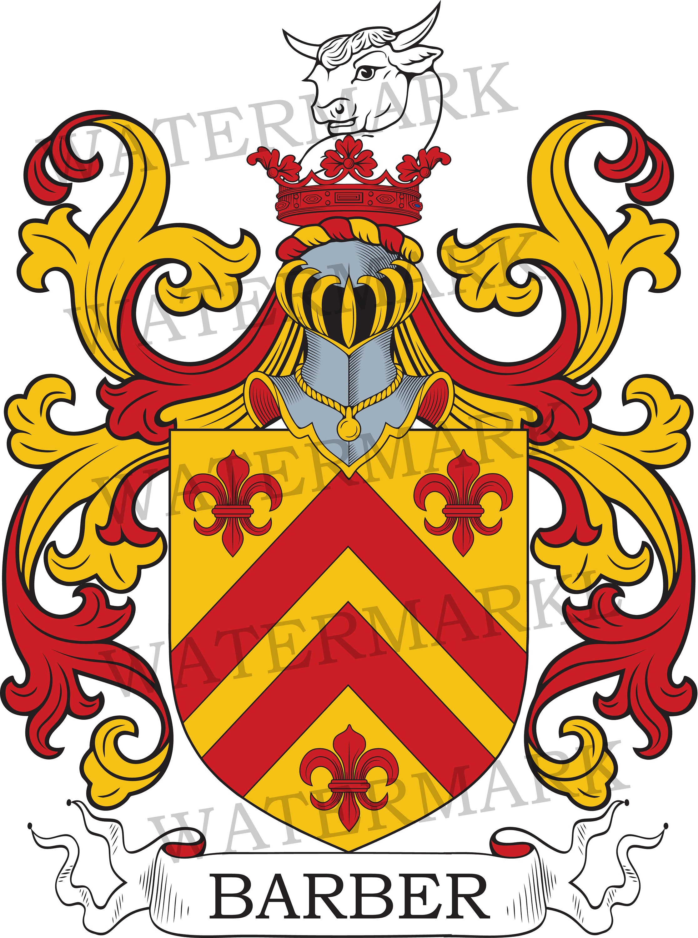 Barber Family Crest - Digital Download - Barber Coat of Arms JPG File ...