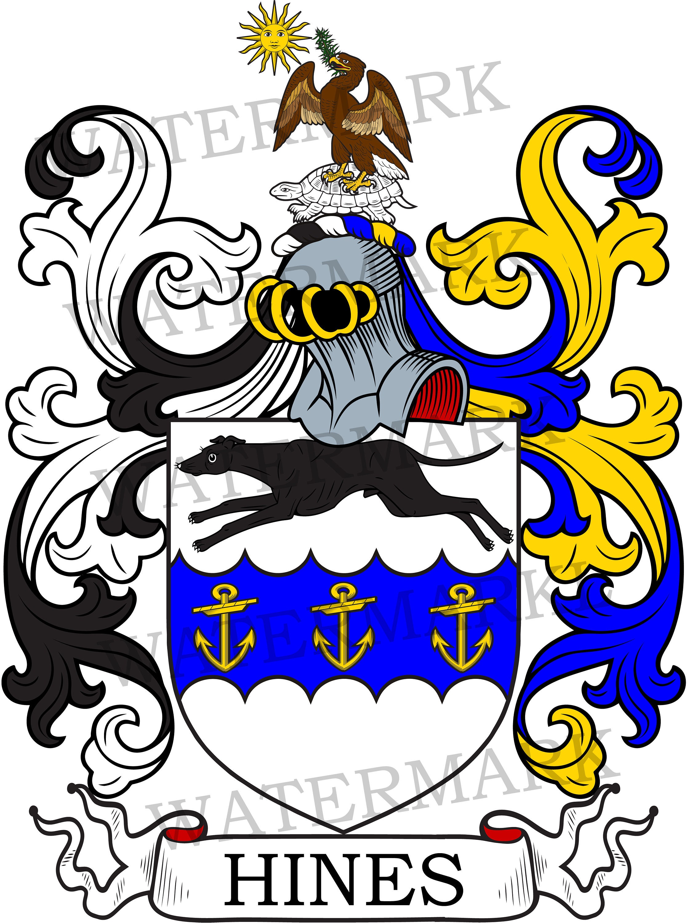 Hines Family Crest - Digital Download - Hines Coat of Arms JPG File ...