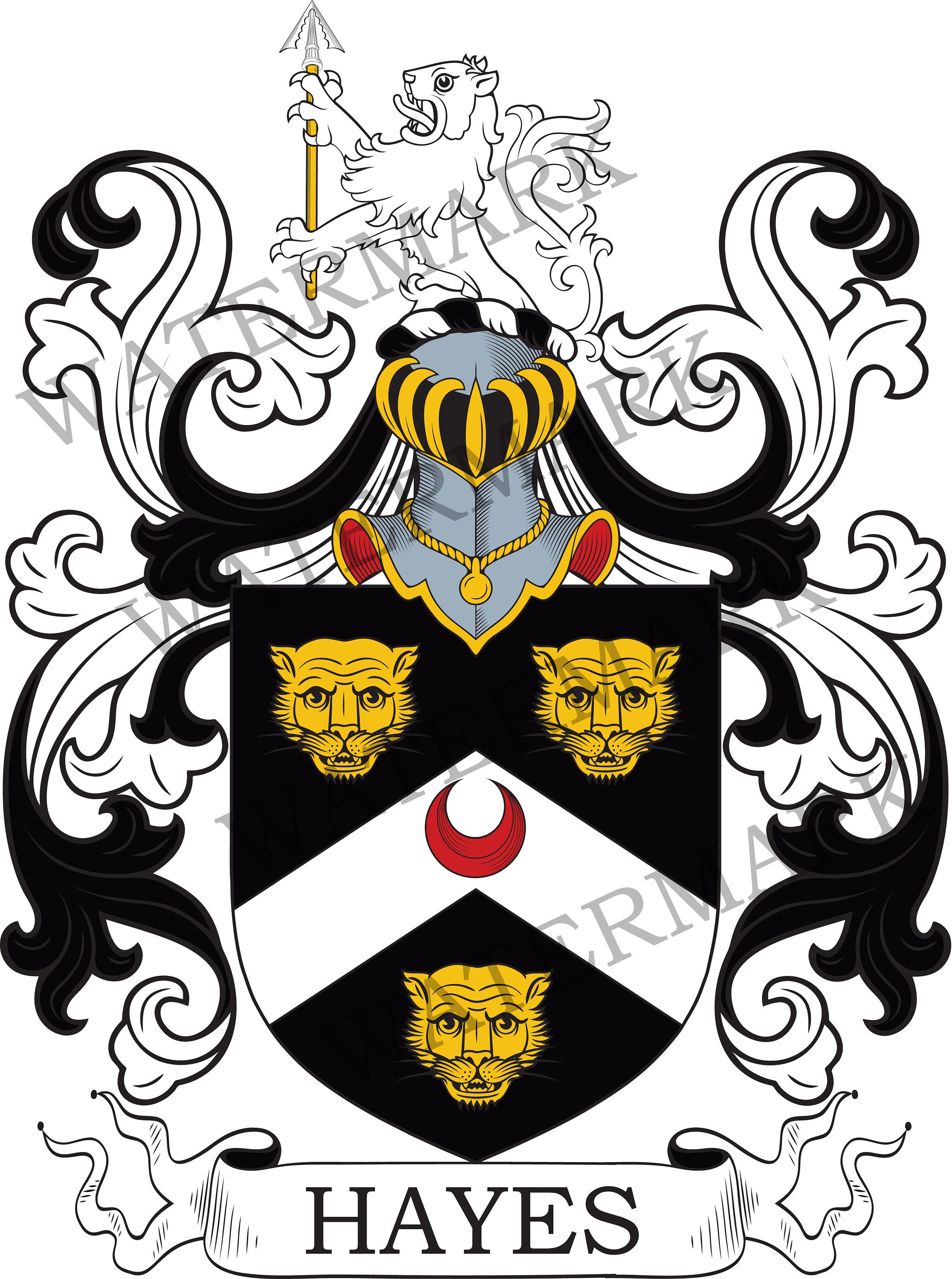 Hayes Family Crest - Digital Download - Hayes Coat of Arms JPG File ...