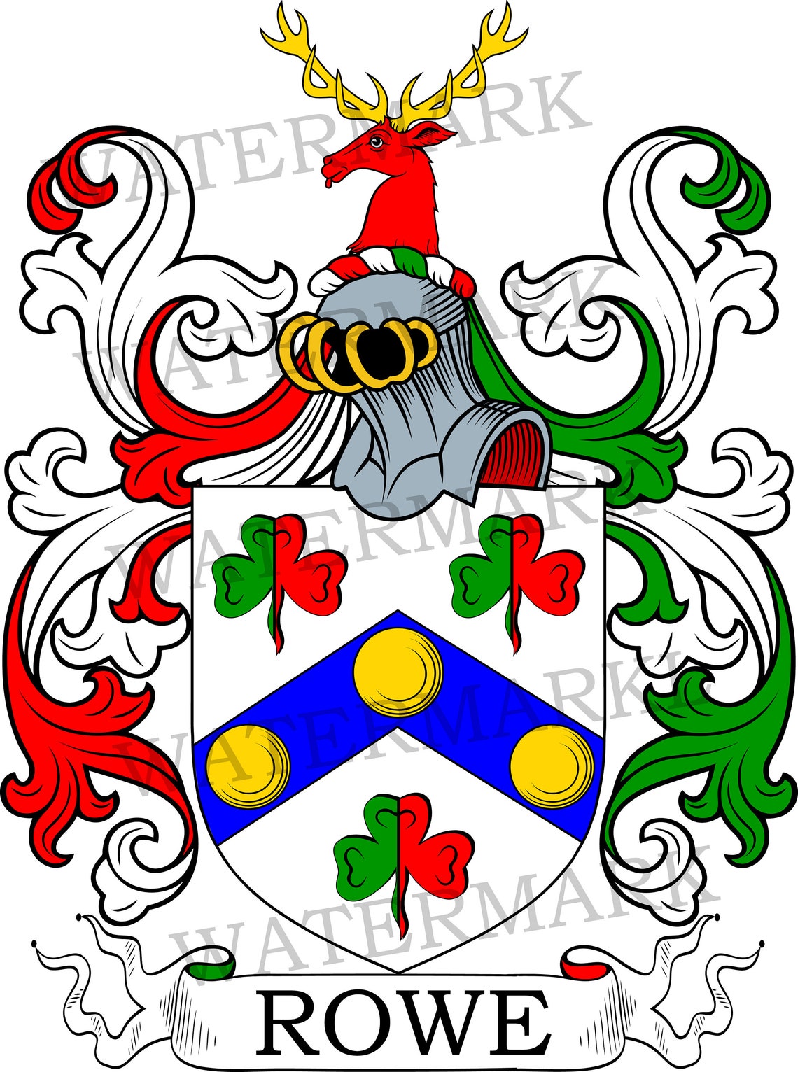 Rowe Family Crest (alt) - Digital Download - Rowe Coat of Arms JPG File ...