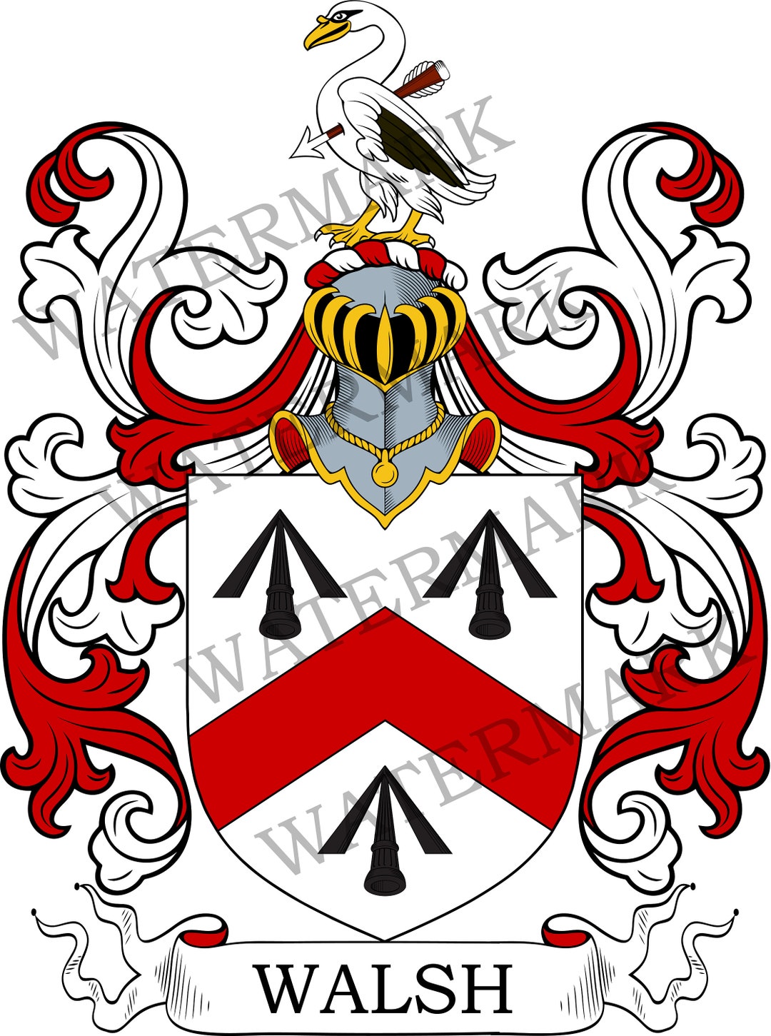 Walsh Family Crest - Digital Download - Walsh Coat of Arms JPG File ...