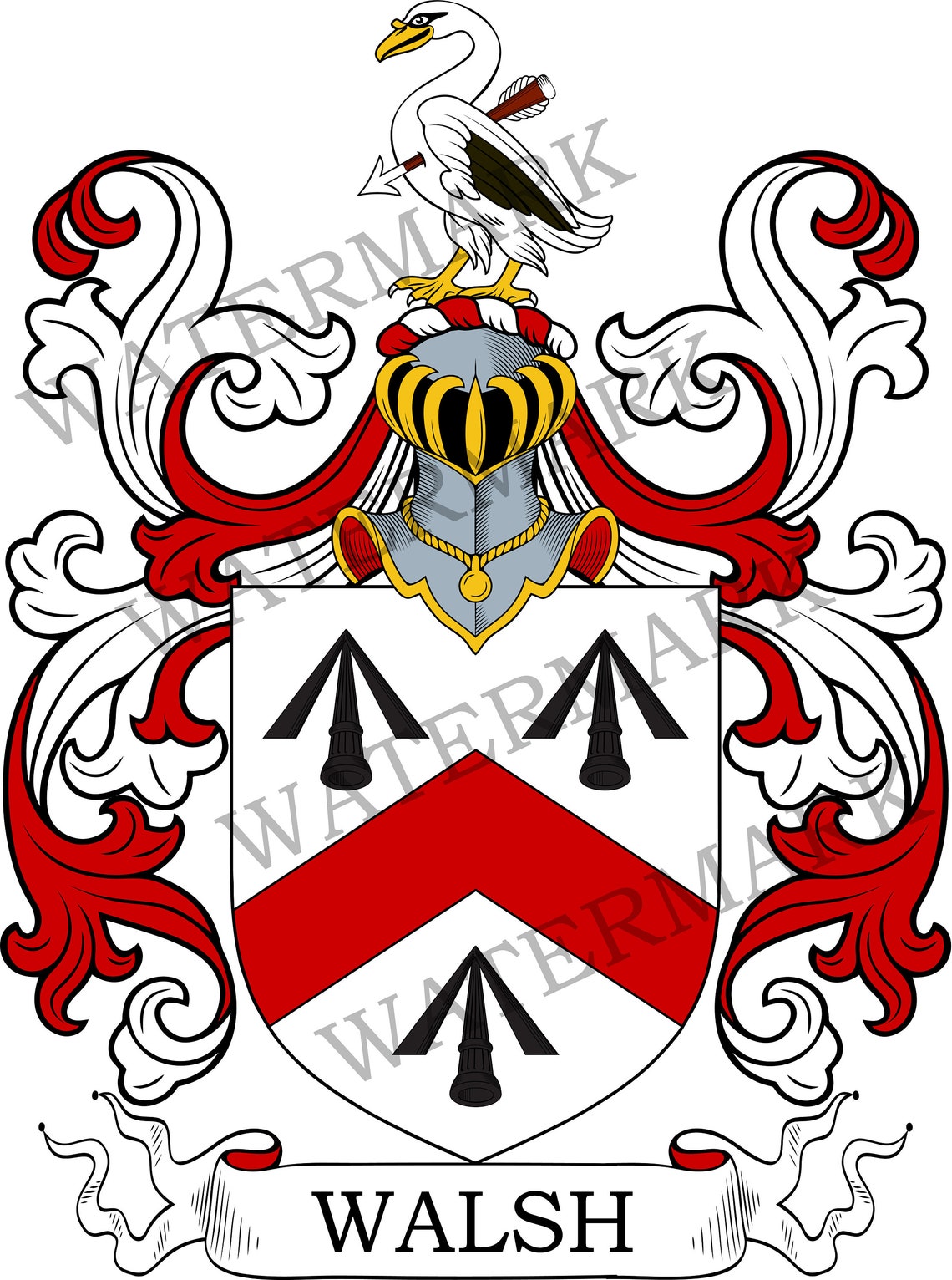 Walsh Family Crest - Digital Download - Walsh Coat of Arms JPG File ...