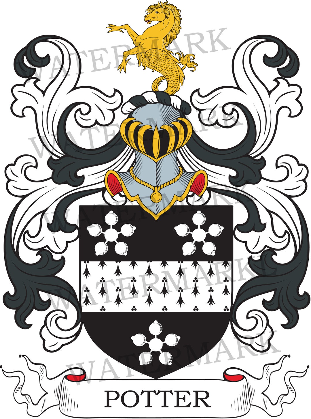 Potter Family Crest - Digital Download - Potter Coat of Arms JPG File ...