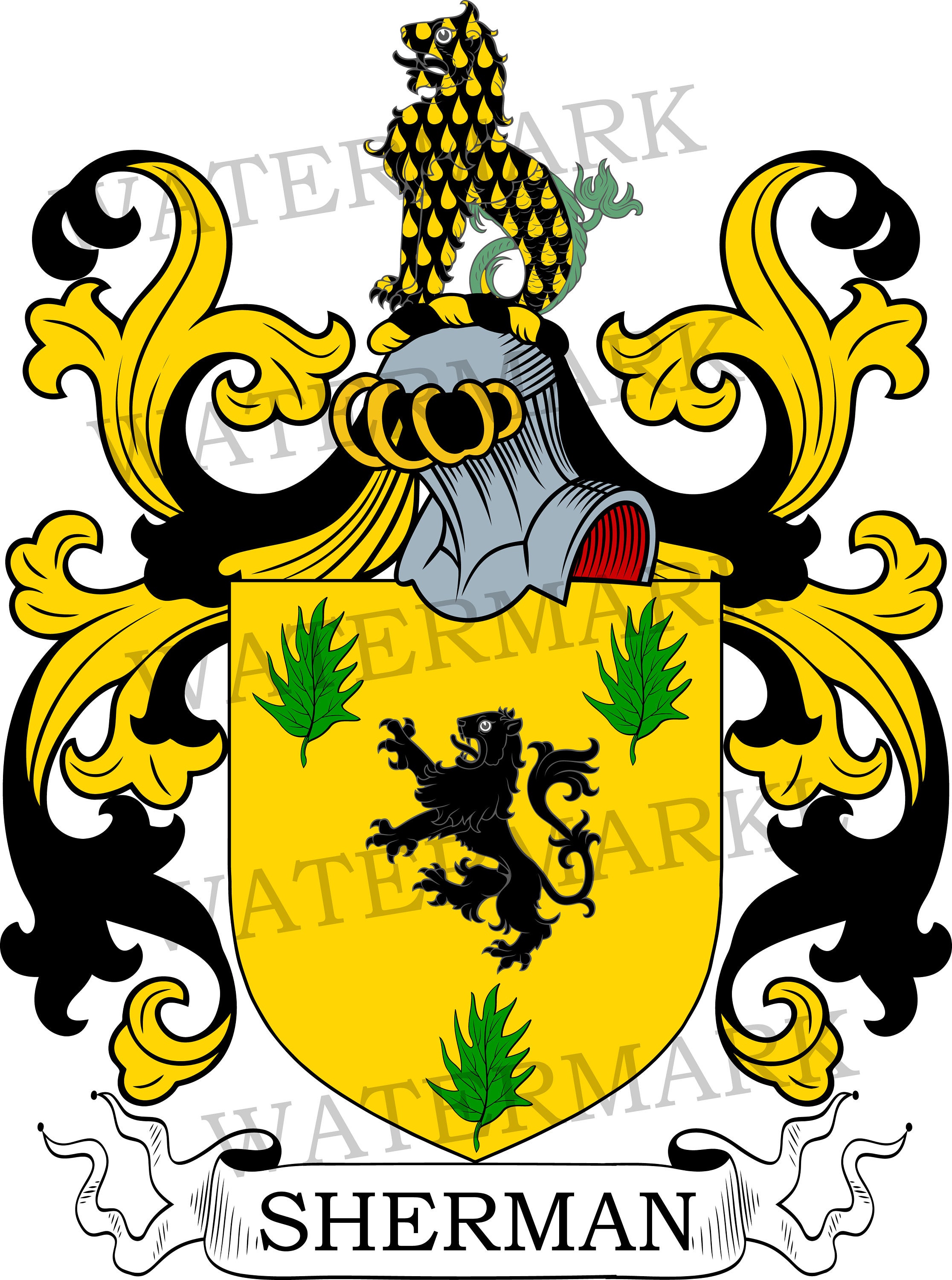 Sherman Family Crest - Digital Download - Sherman Coat of Arms JPG File ...