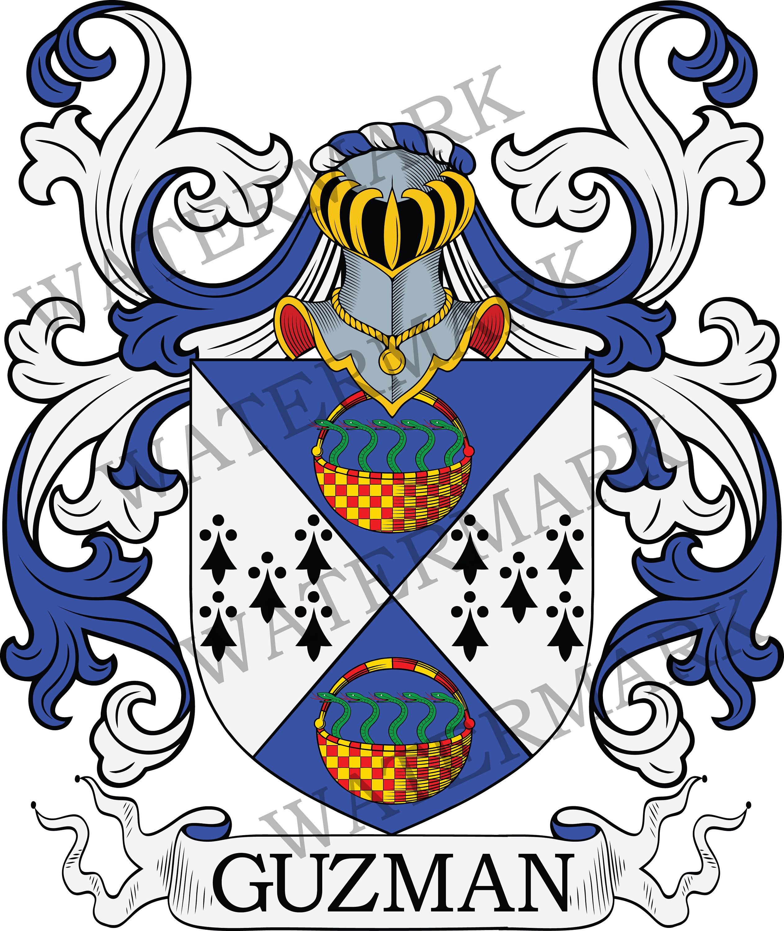 Guzman Family Crest Digital Download Guzman Coat of Arms JPG File ...