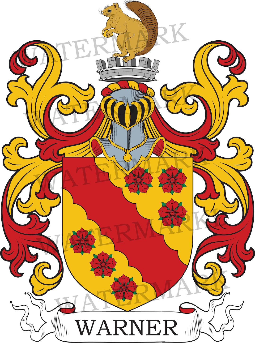 Warner Family Crest - Digital Download - Warner Coat of Arms JPG File ...