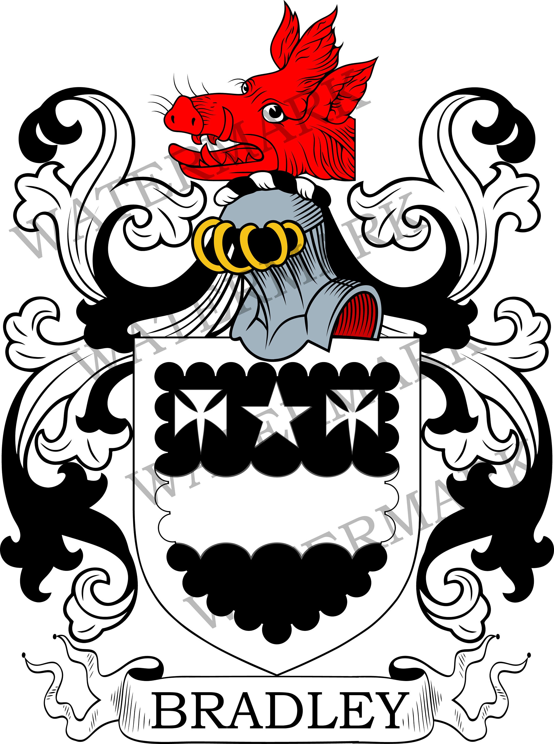 Bradley Family Crest - Digital Download - Bradley Coat of Arms JPG File ...