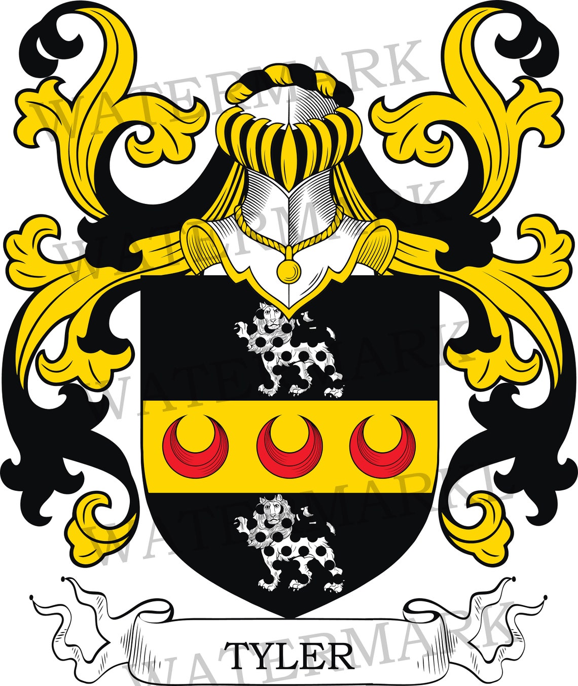 Tyler Family Crest - Digital Download - Tyler Coat of Arms JPG File ...