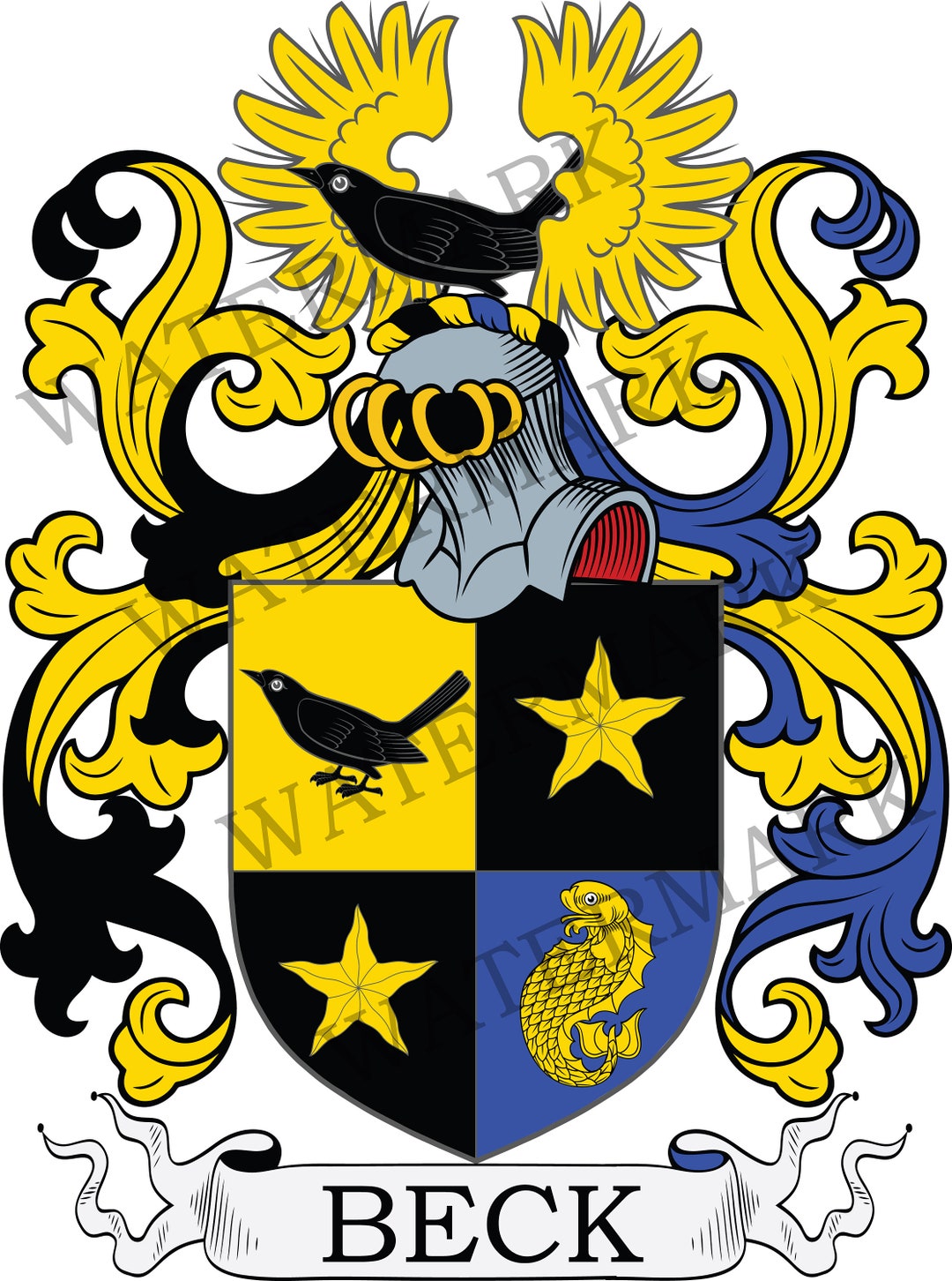 Beck Family Crest (germany) - Digital Download - Beck Coat of Arms JPG ...