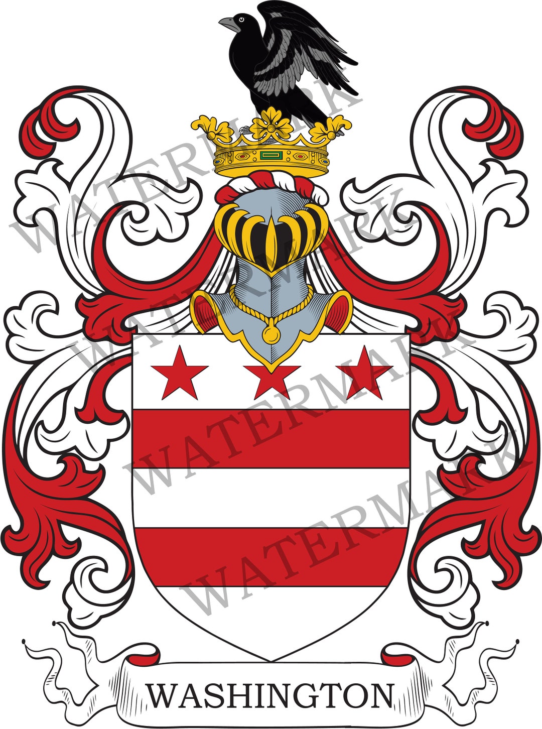 Washington Family Crest - Digital Download - Washington Coat of Arms ...