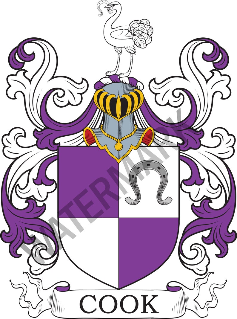 Cook Family Crest - Digital Download - Cook Coat of Arms JPG File ...