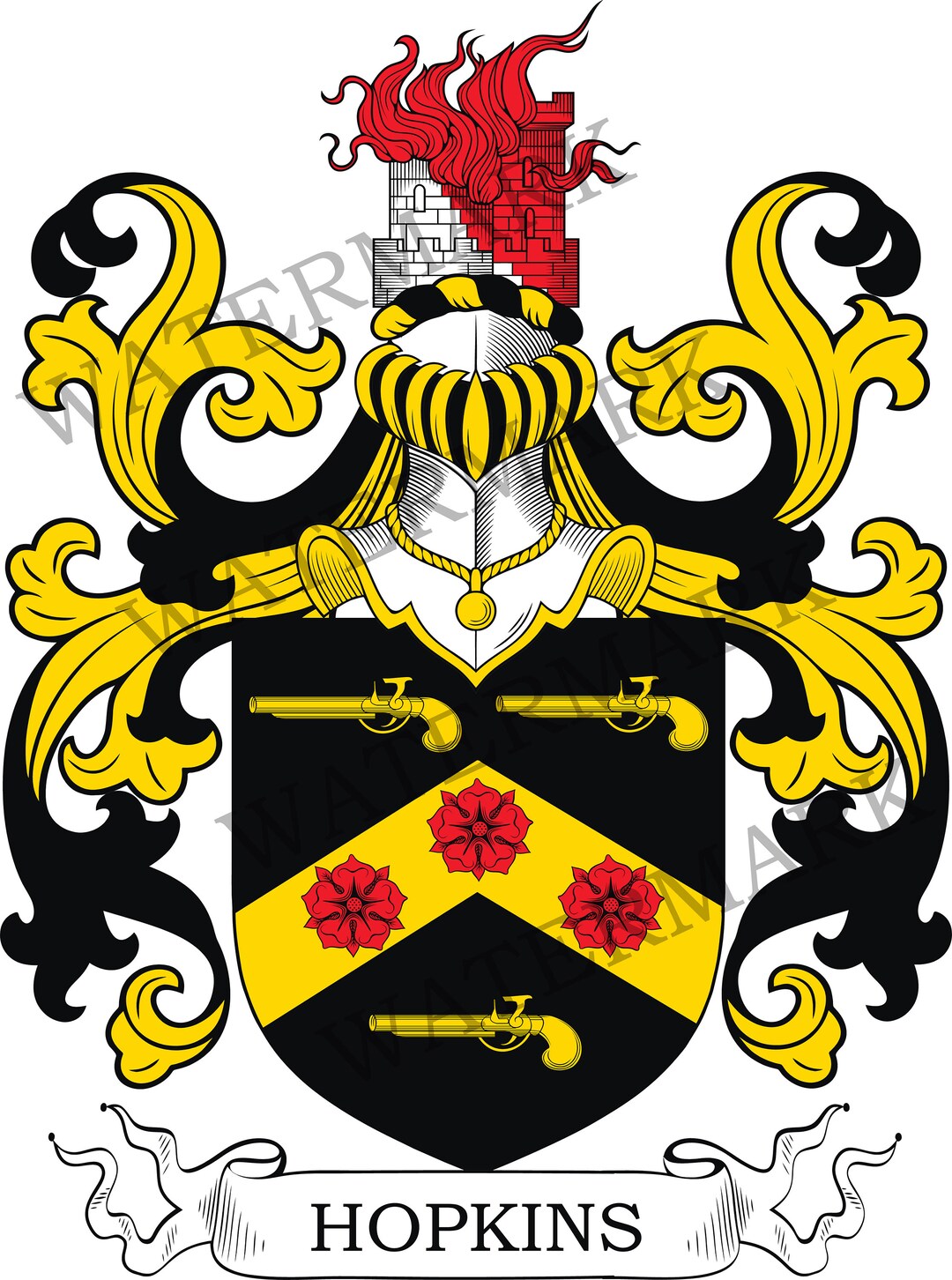 Hopkins Family Crest - Digital Download - Hopkins Coat of Arms JPG File ...