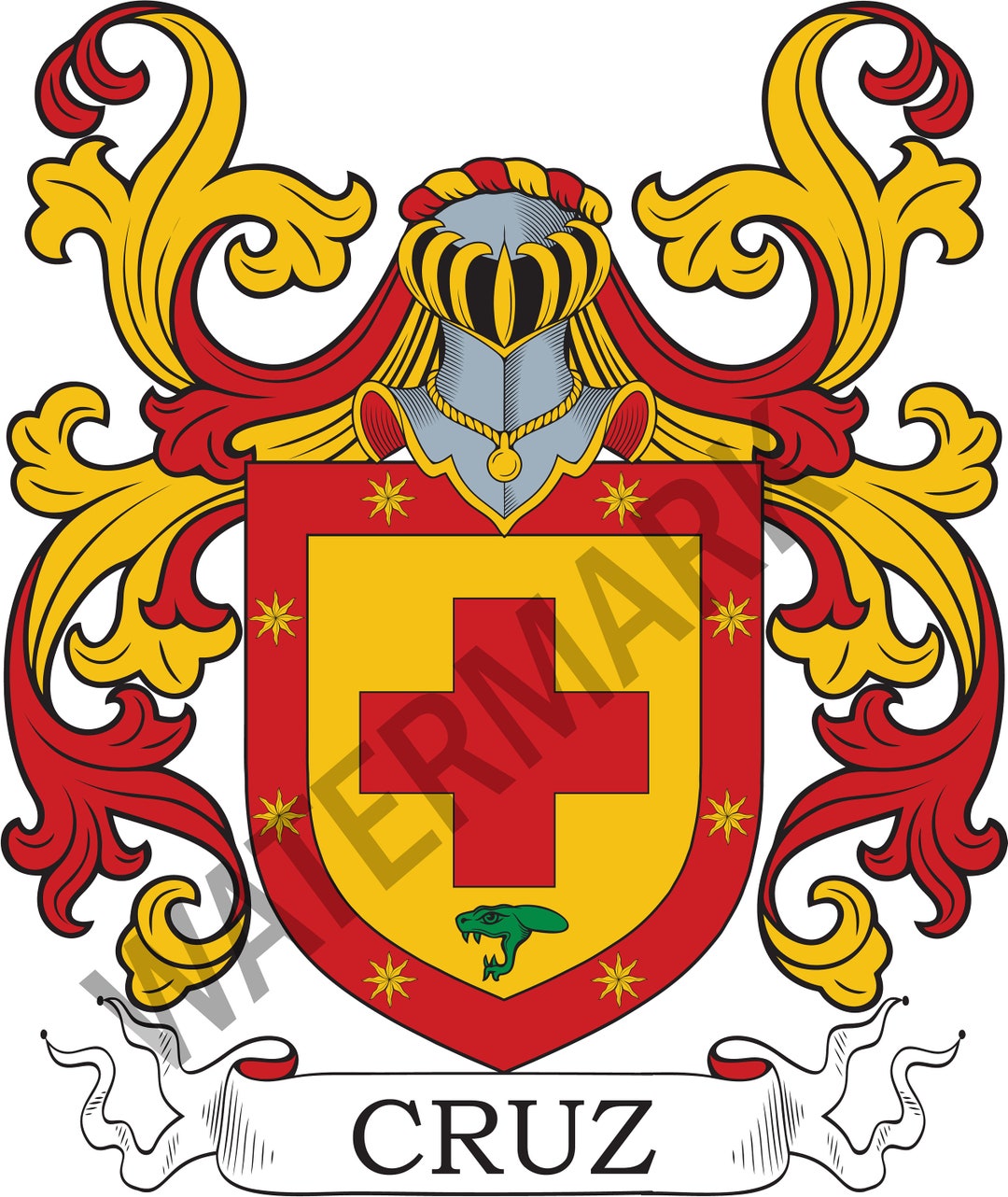 Cruz Family Crest Digital Download Cruz Coat of Arms JPG File Heraldry ...