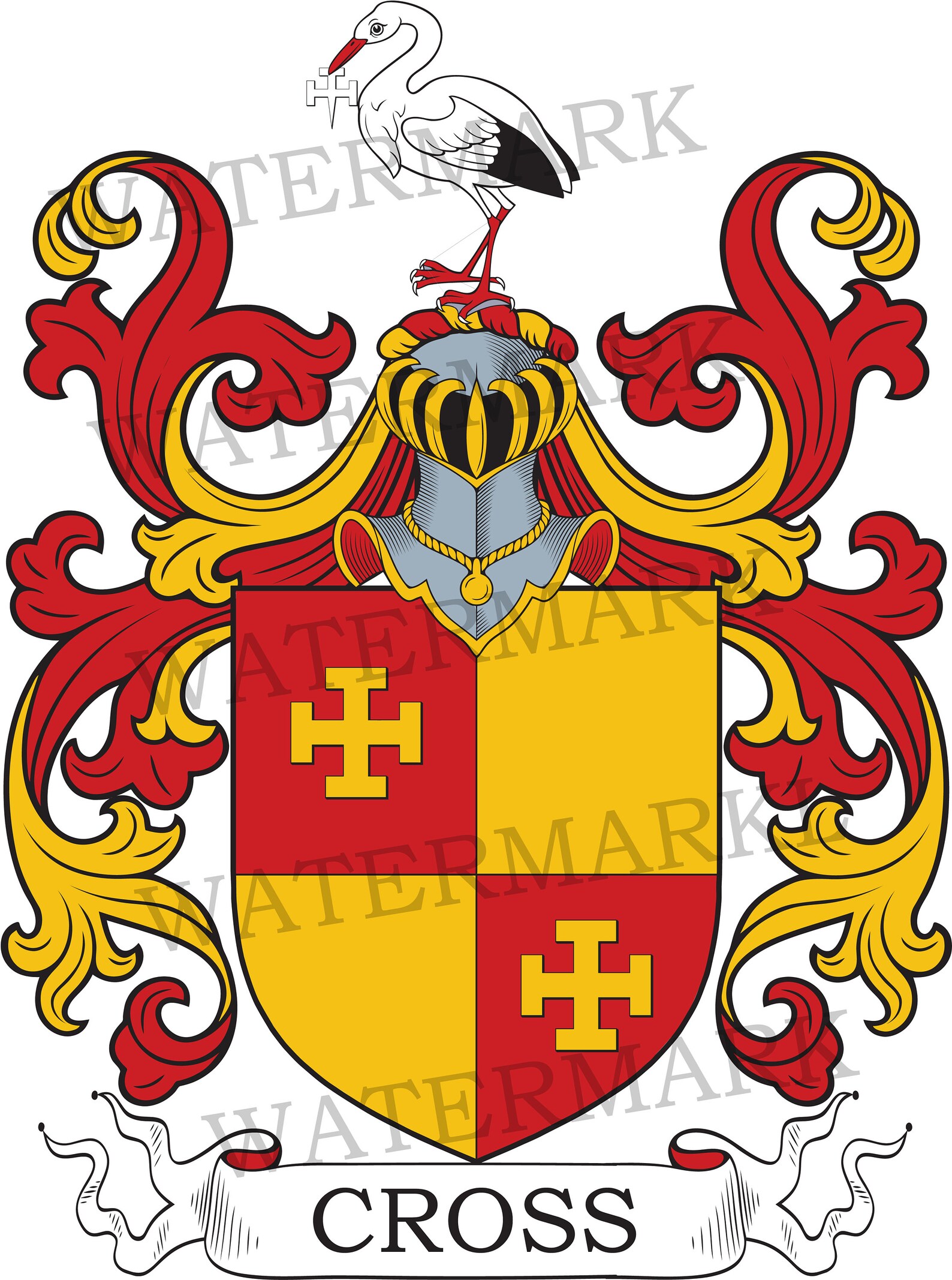 Cross Family Crest Digital Download Cross Coat of Arms JPG File ...