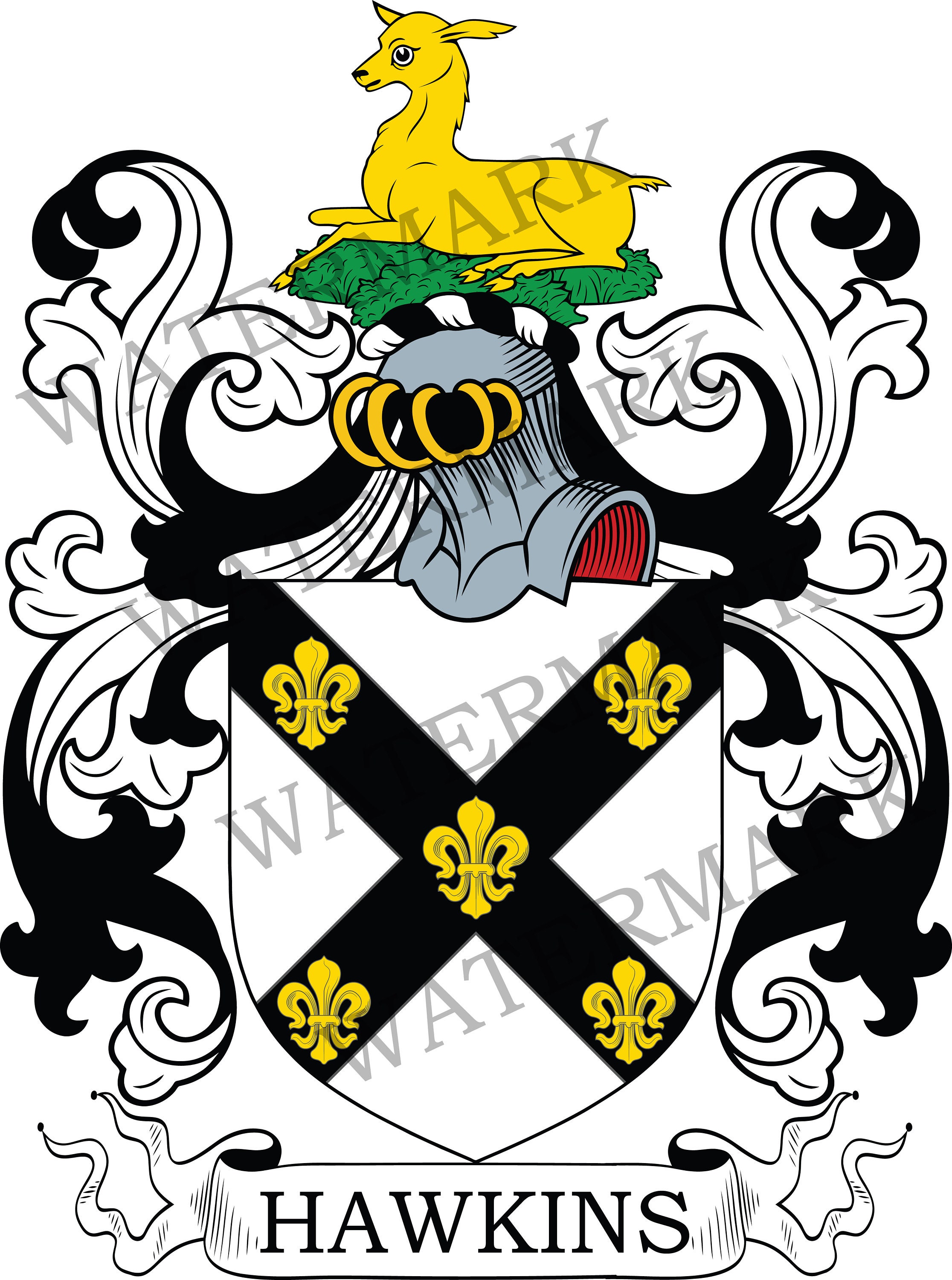 Hawkins Family Crest - Digital Download - Hawkins Coat of Arms JPG File ...