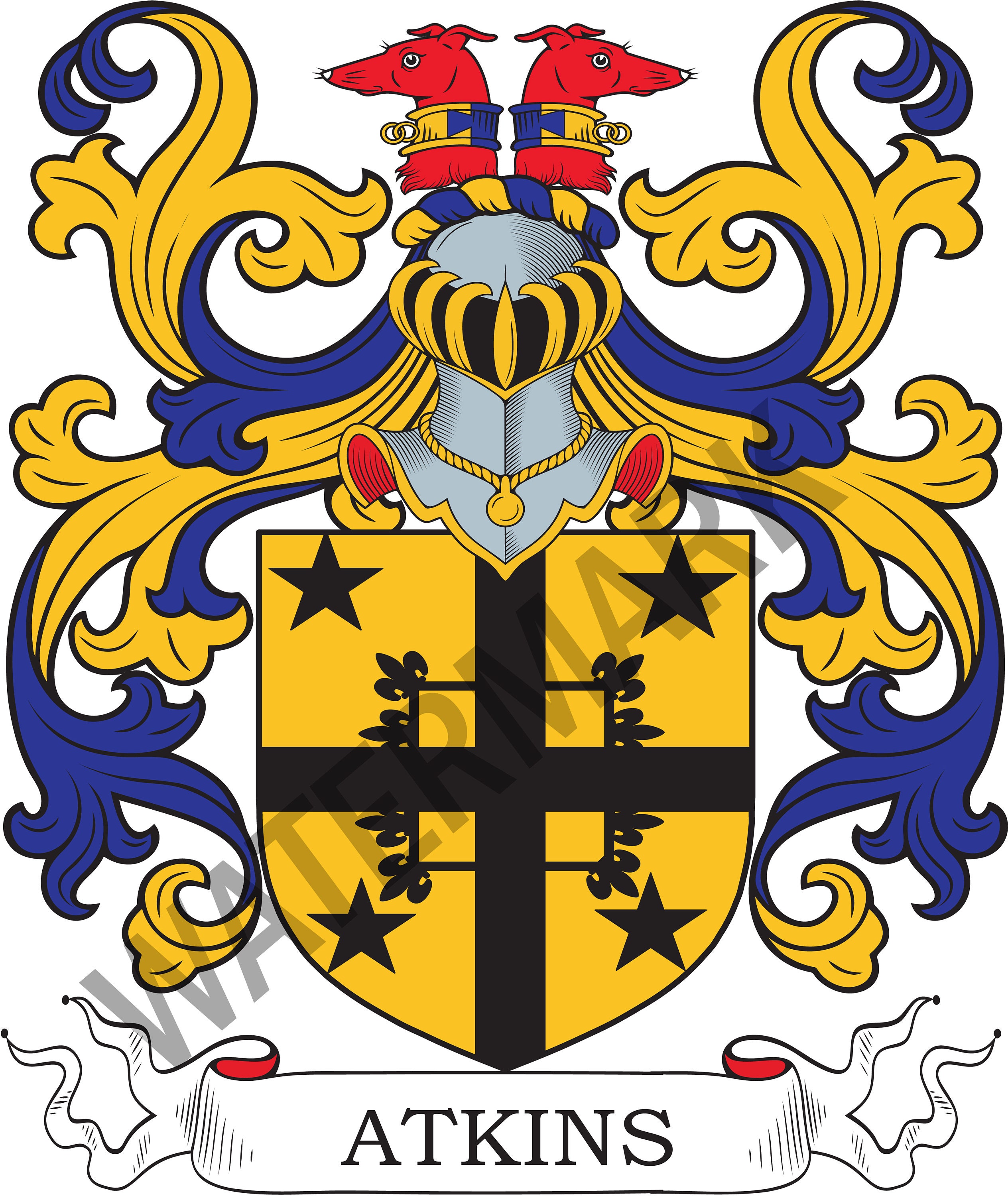 Atkins Family Crest - Digital Download - Atkins Coat of Arms JPG File ...