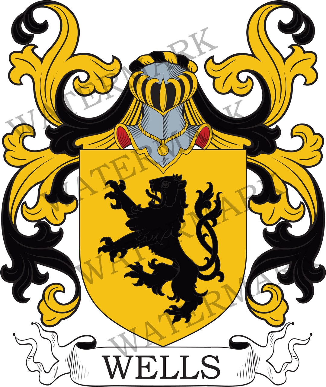 Wells Family Crest - Digital Download - Wells Coat of Arms JPG File ...