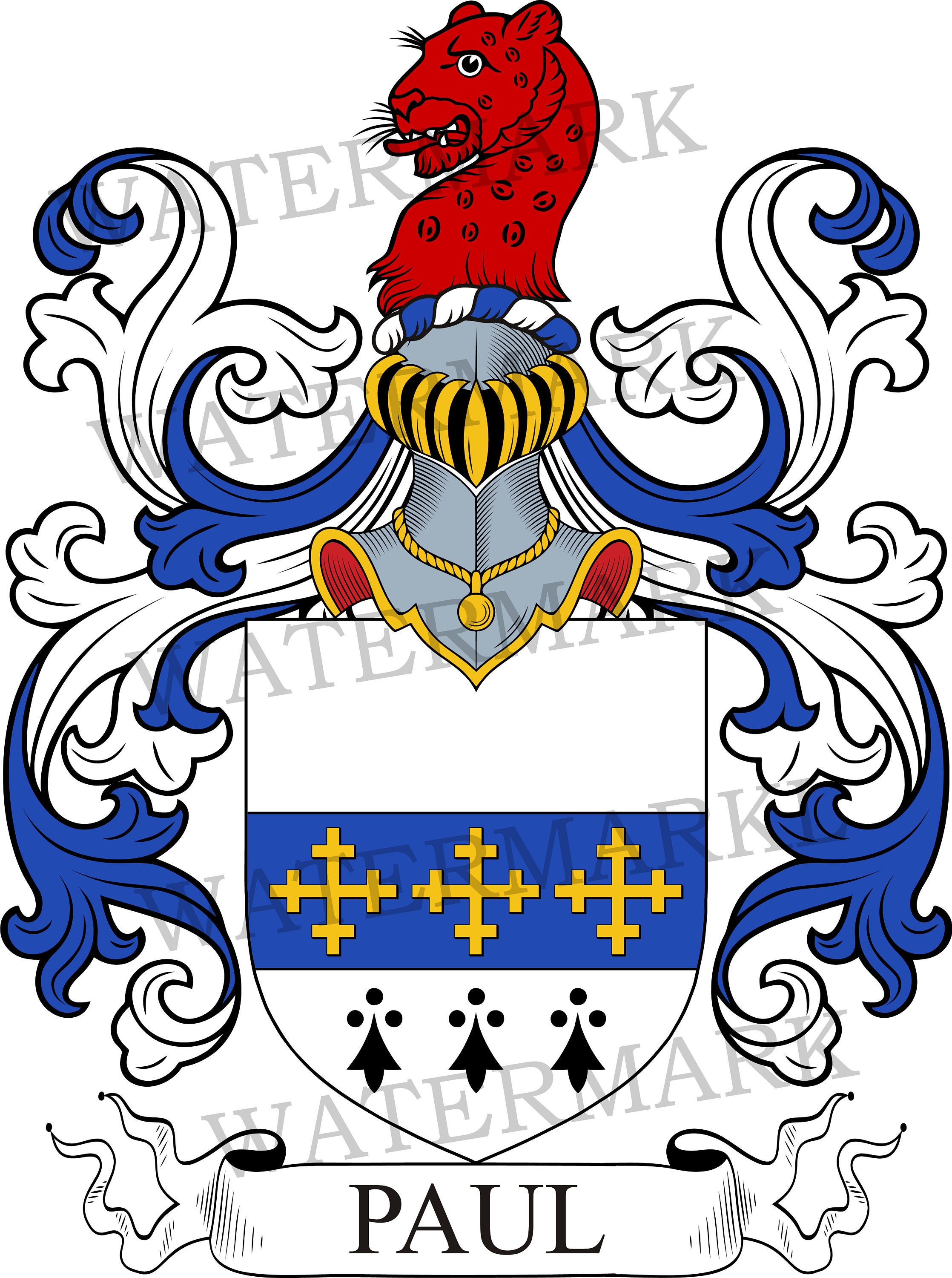 Paul Family Crest - Digital Download - Paul Coat of Arms JPG File ...