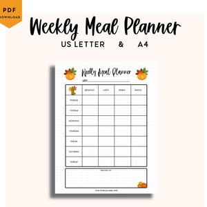 Printable Fall Weekly Meal Planner, Blank Autumn Weekly Meal Planner ...