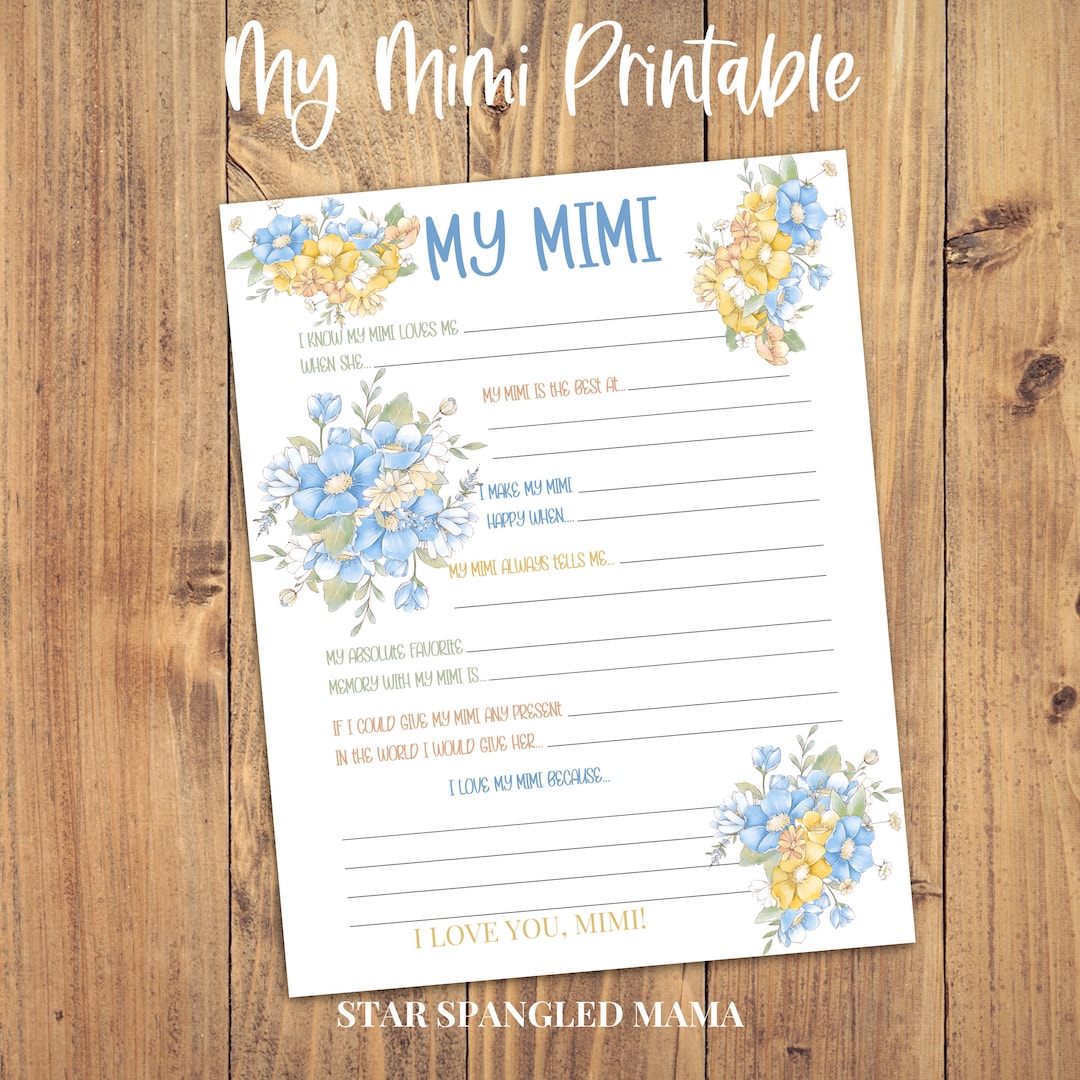 My Mimi Printable Gift: Blue Floral Fill-in Questions (digital Download ...