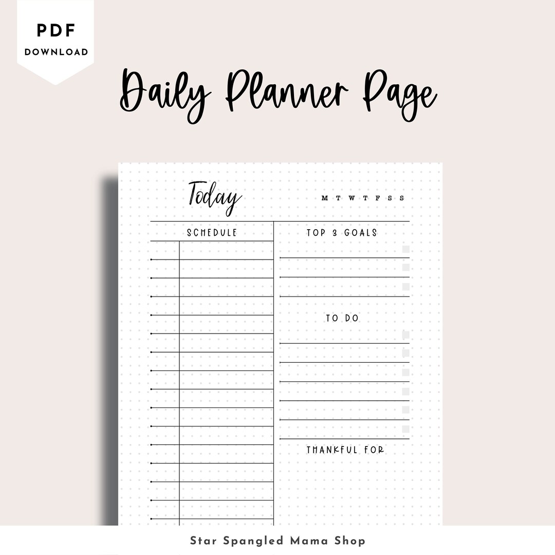 Printable Daily Planner Page, Blank Daily Planner Sheet, US Letter ...