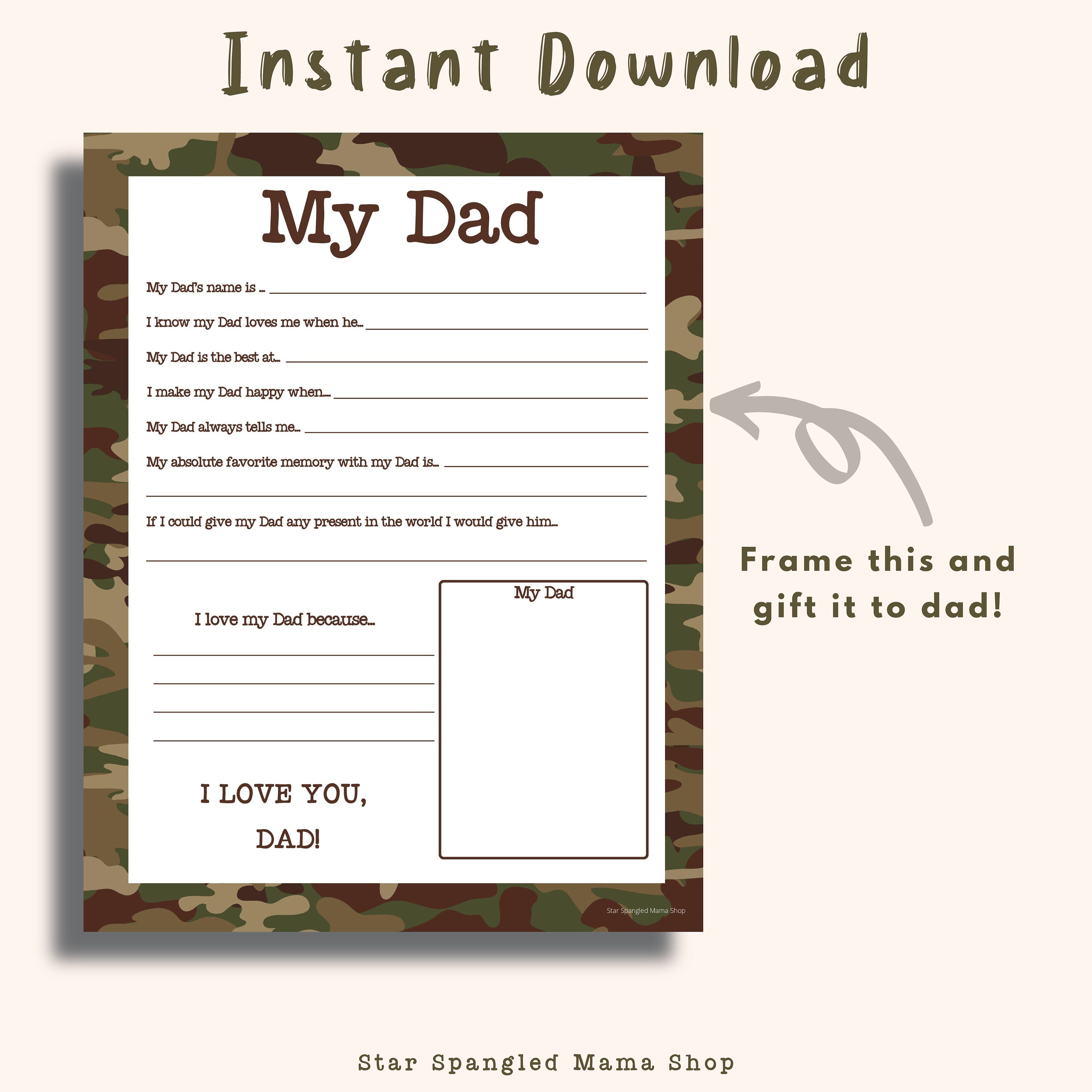 Father's Day Gift, My Dad Printable, Military Dad, All About My Dad ...