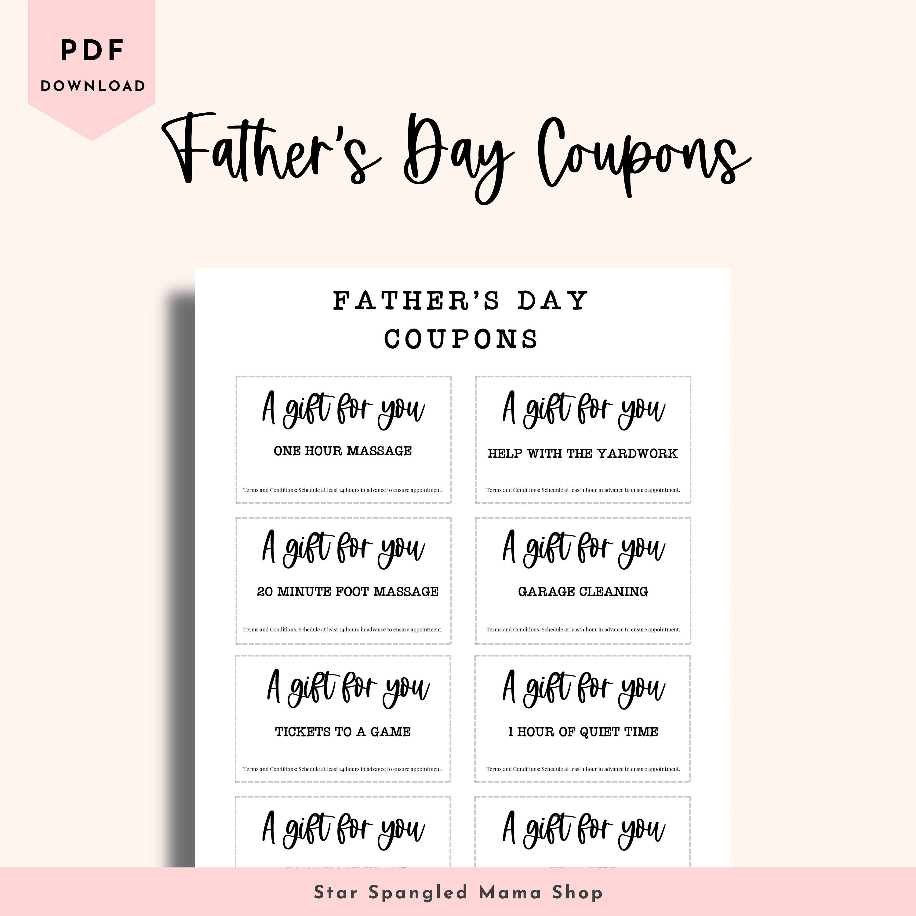 Father's Day Coupons, Printable Coupon, Instant Download, Dad Day ...