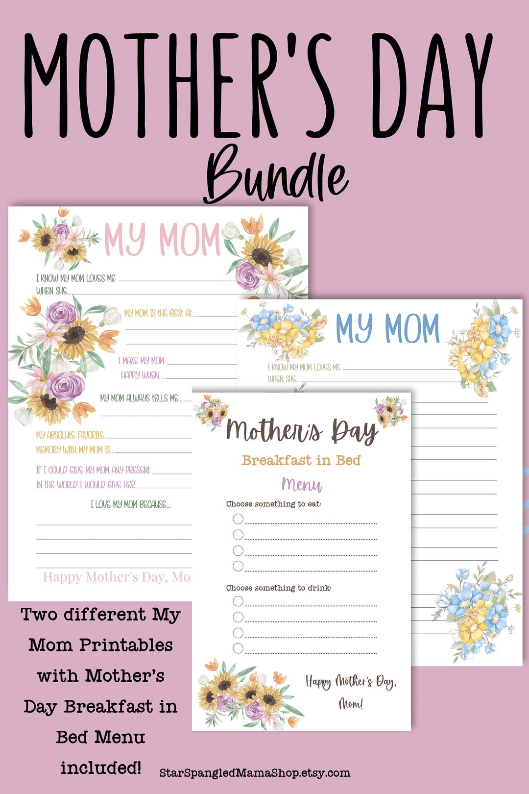 Mother's Day Printable Gift Bundle, Two Different My Mom Printables ...