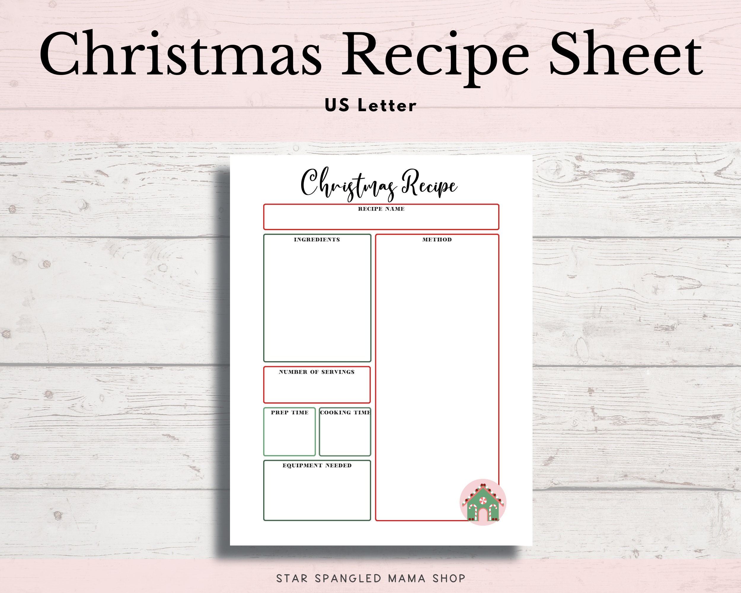Printable Christmas Recipe Sheet, Printable Holiday Recipe Sheet ...