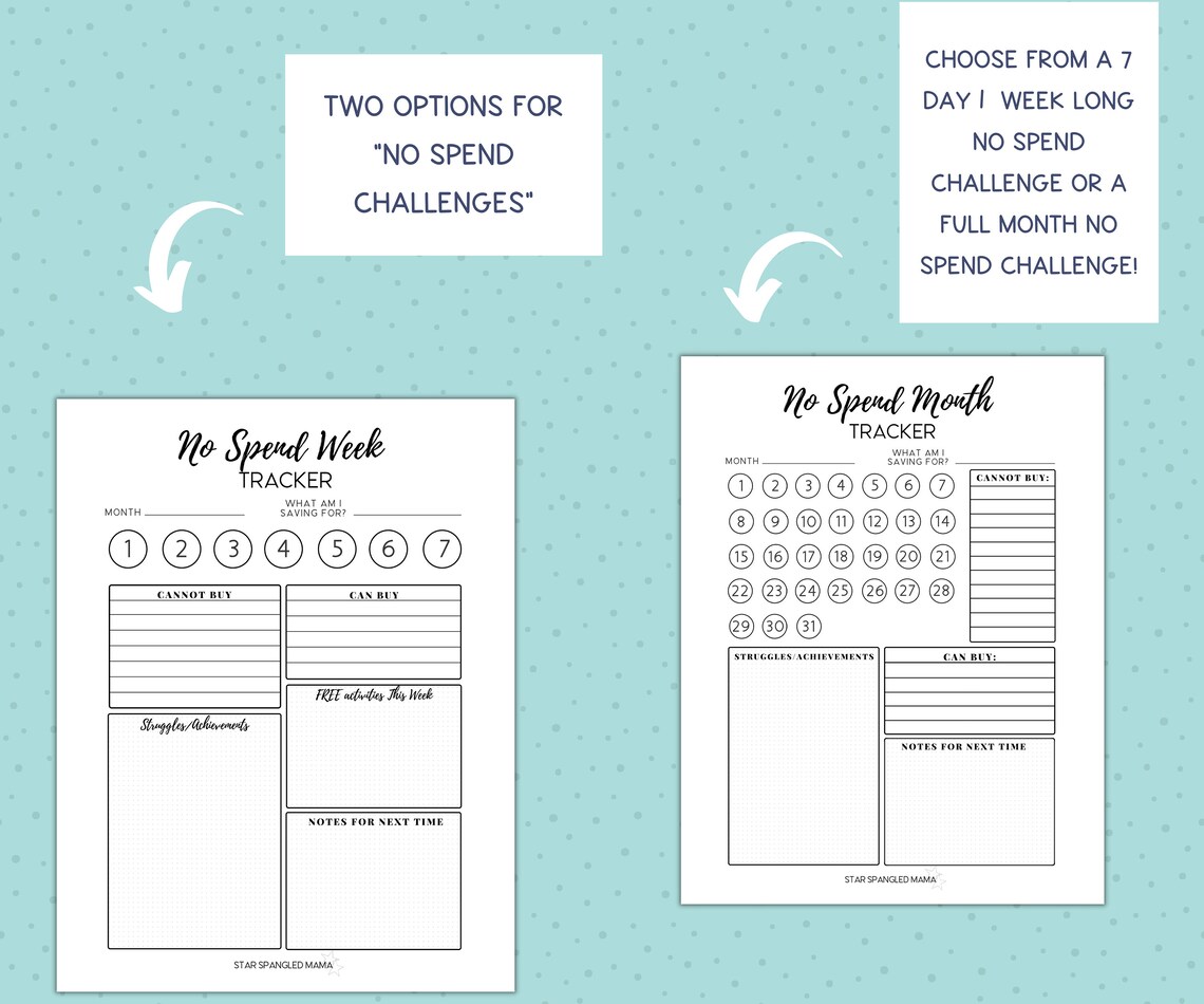No Spend Bundle No Spend Month Tracker No Spend Week - Etsy