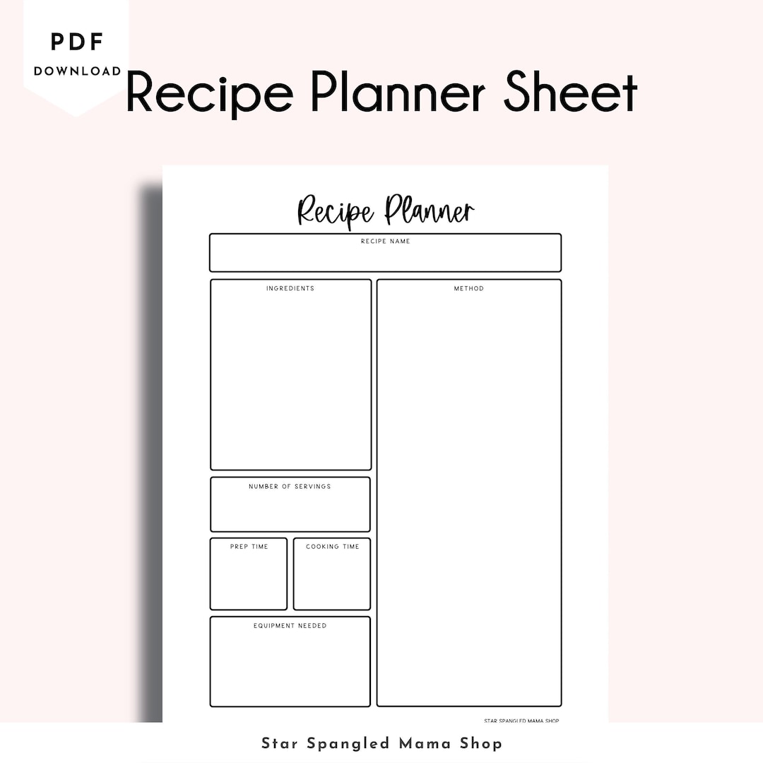 Printable Recipe Sheet, Blank Recipe Card, Printable Recipe Template ...